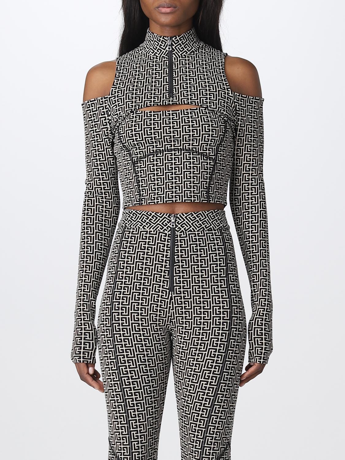 BALMAIN: top in stretch cotton - Black | Balmain top AF1AO285JD57 ...