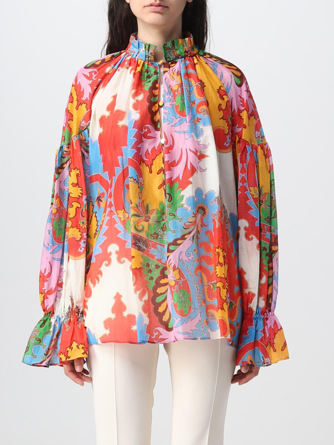 ETRO: blouse in silk blend with archive Paisley print - Red | Etro top ...