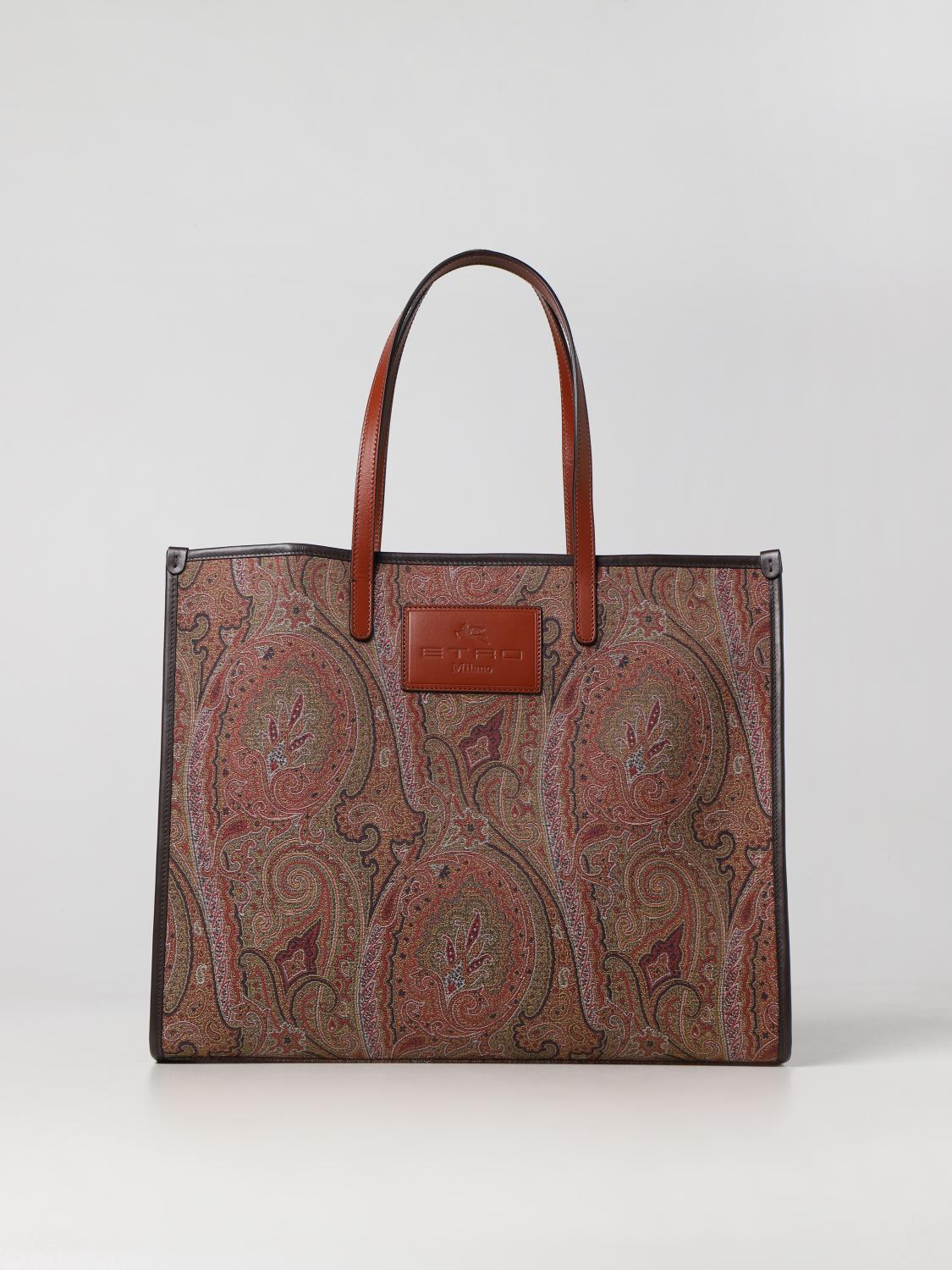 ETRO: bag in cotton with jacquard Paisley - Brown | Etro tote bags ...