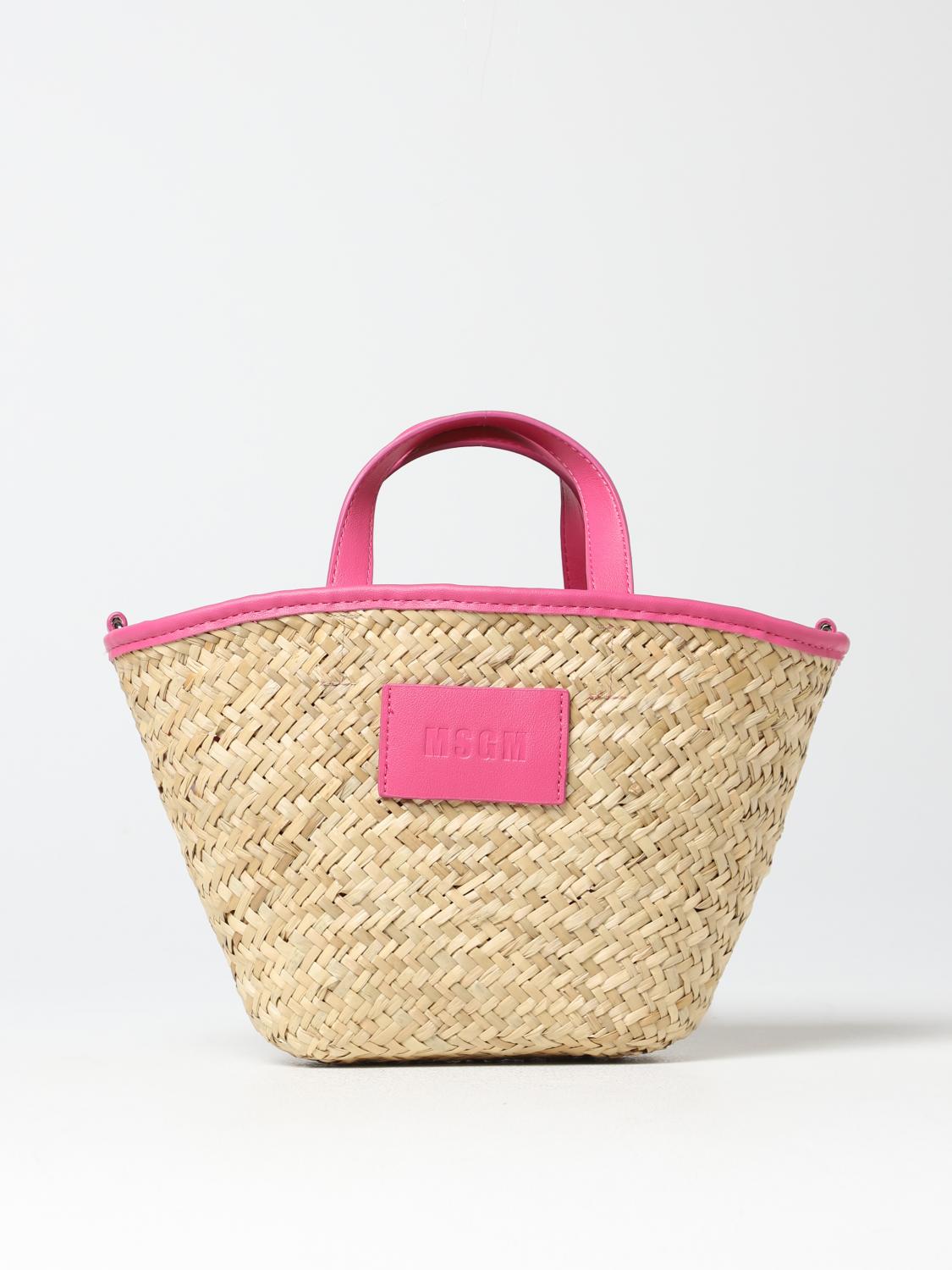 MSGM: bag in woven raffia - Pink | MSGM mini bag MDZ43526 online at GIGLIO.COM