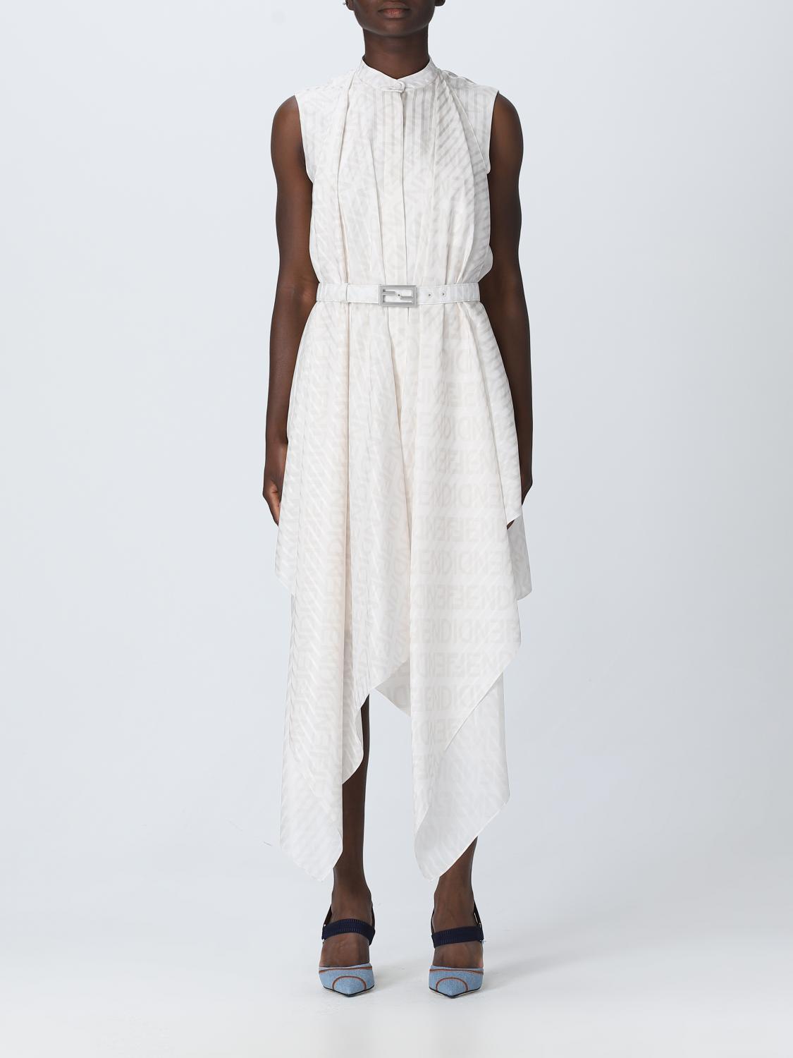 FENDI: Abito in seta - Bianco | Abito Fendi FDC727ANR6 online su GIGLIO.COM