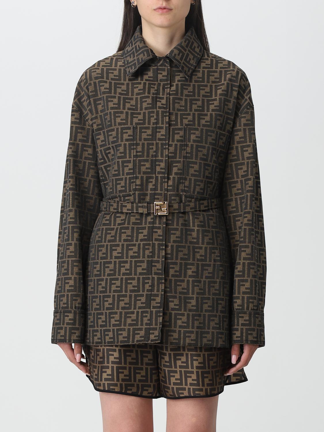 FENDI: cotton blend jacket - Tobacco | Fendi jacket FJ7267A5W3 online ...