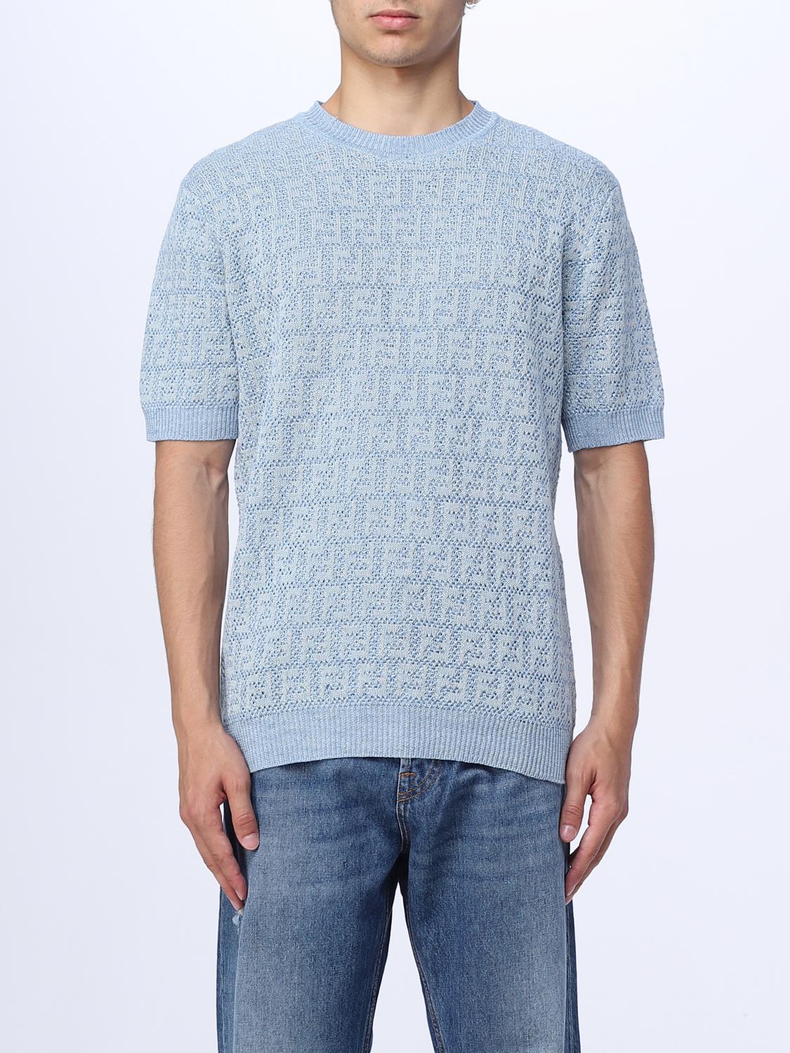 FENDI: linen blend sweater - Gnawed Blue | Fendi sweater FZY443AO5J ...
