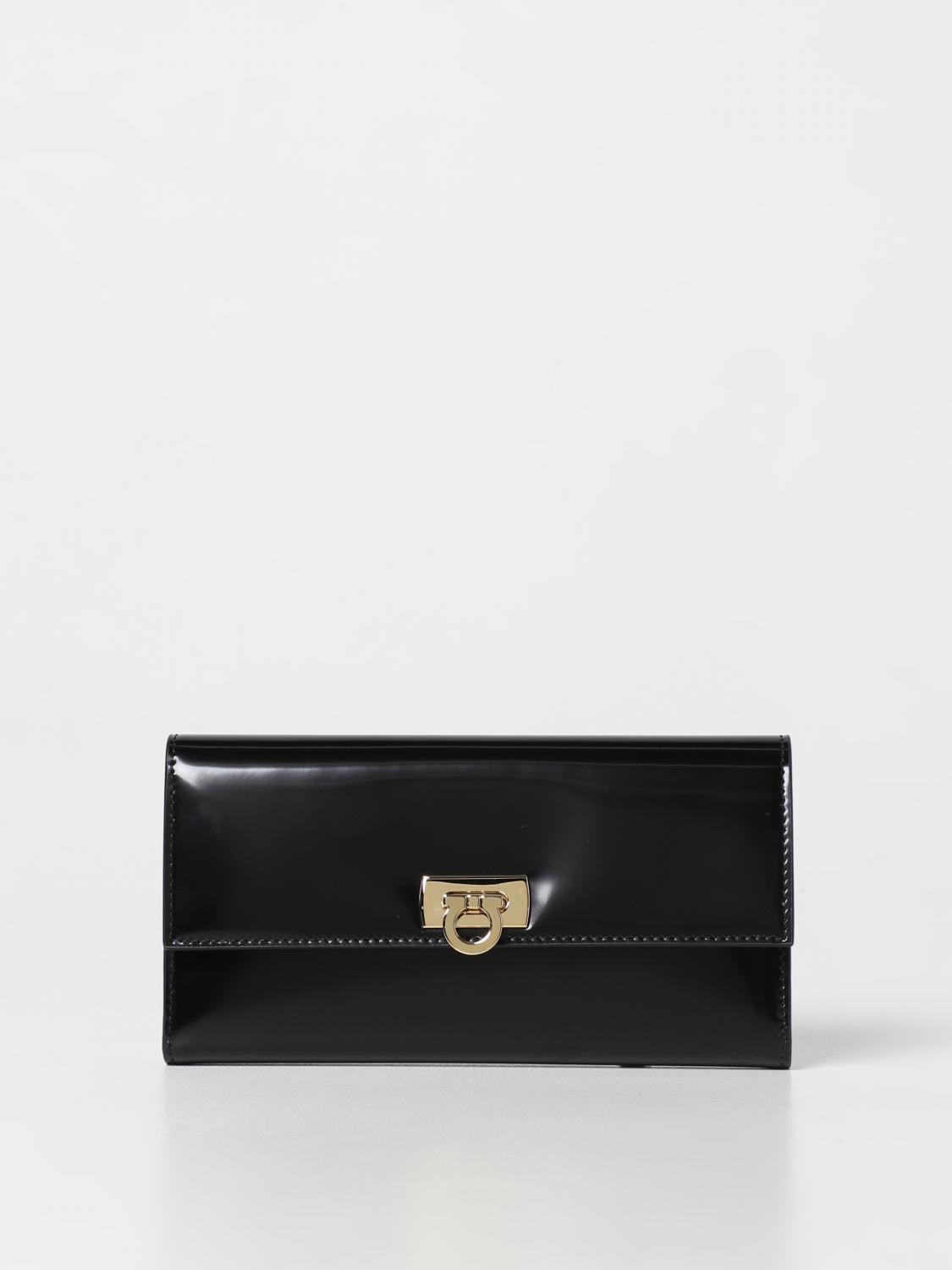 FERRAGAMO: wallet in brushed leather - Black | Ferragamo wallet 220433 ...