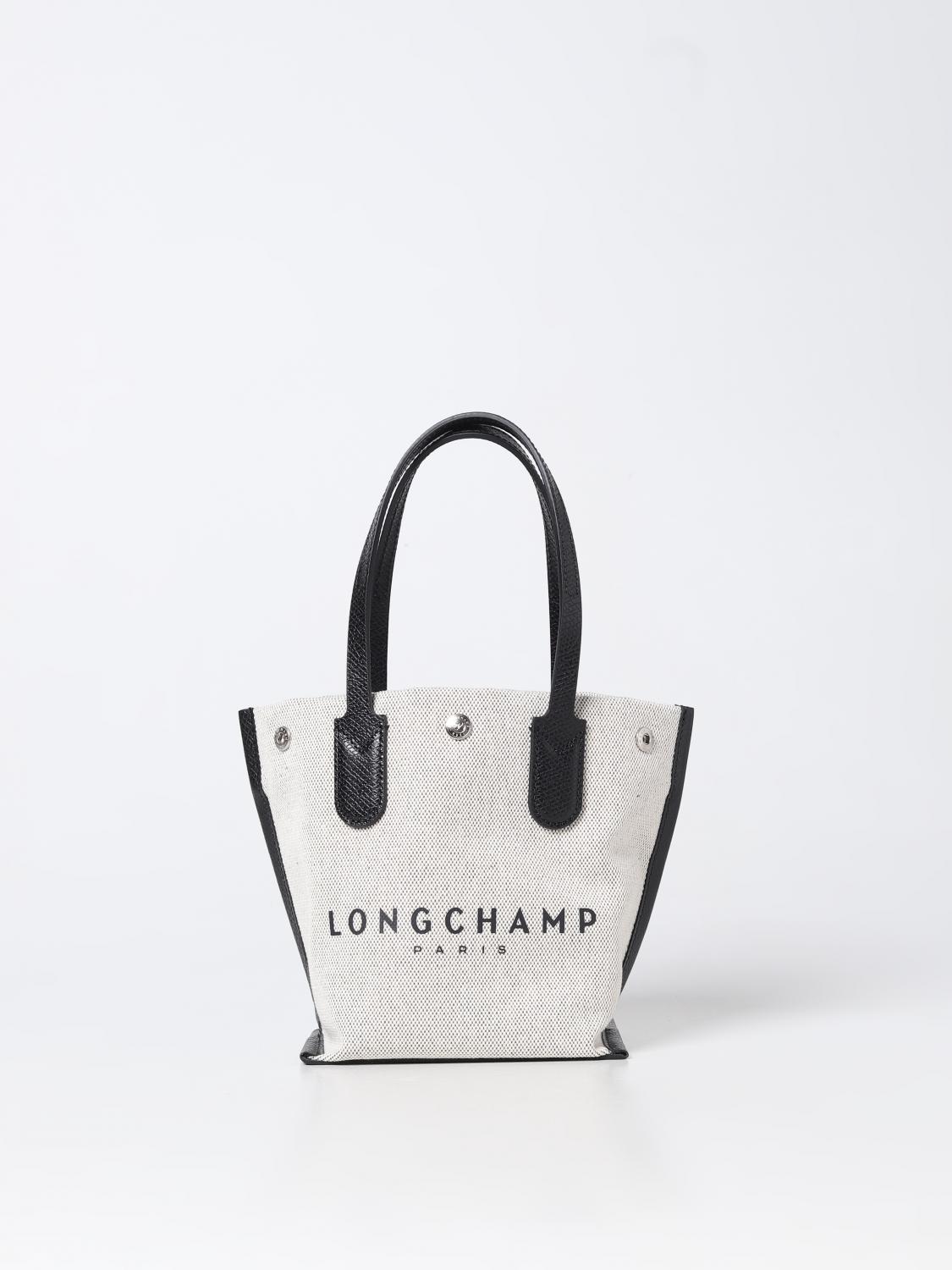 LONGCHAMP: Essential bag in canvas and grained leather with printed ...