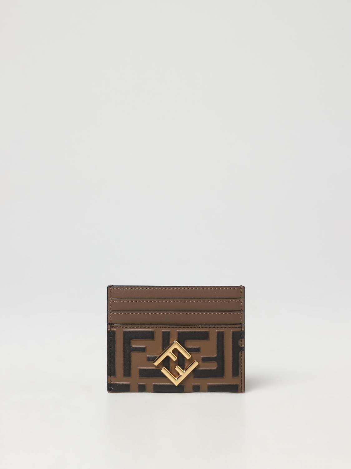Fendi credit card holder in leather with monogram - Tobacco ...