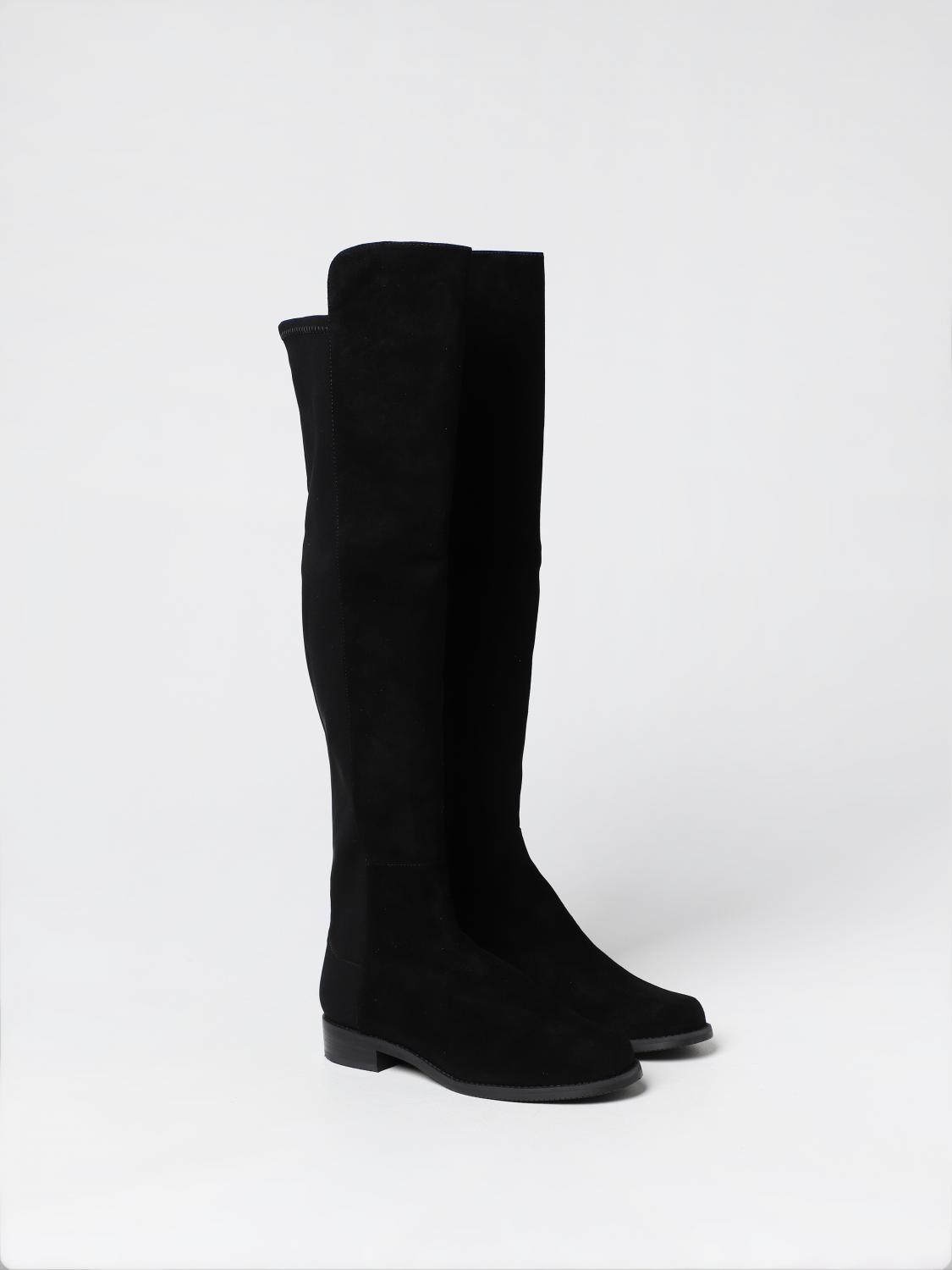 STUART WEITZMAN: boots in leather and stretch fabric - Black | Stuart ...