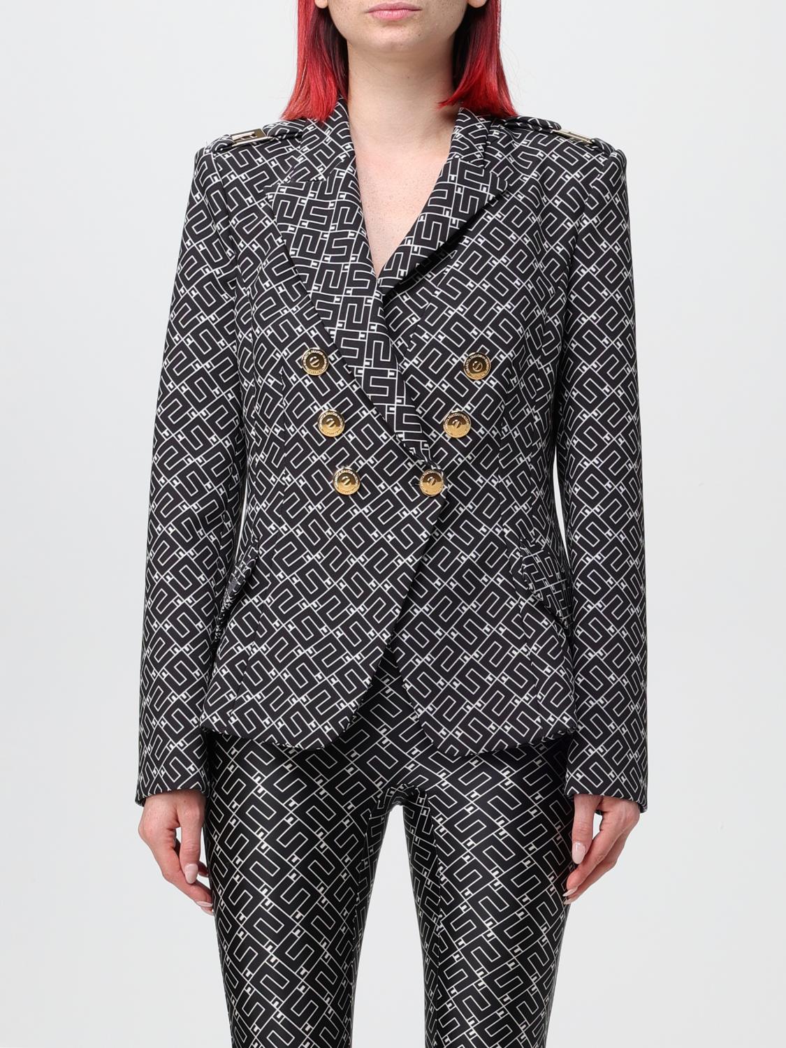 ELISABETTA FRANCHI: blazer in printed viscose blend - Black ...