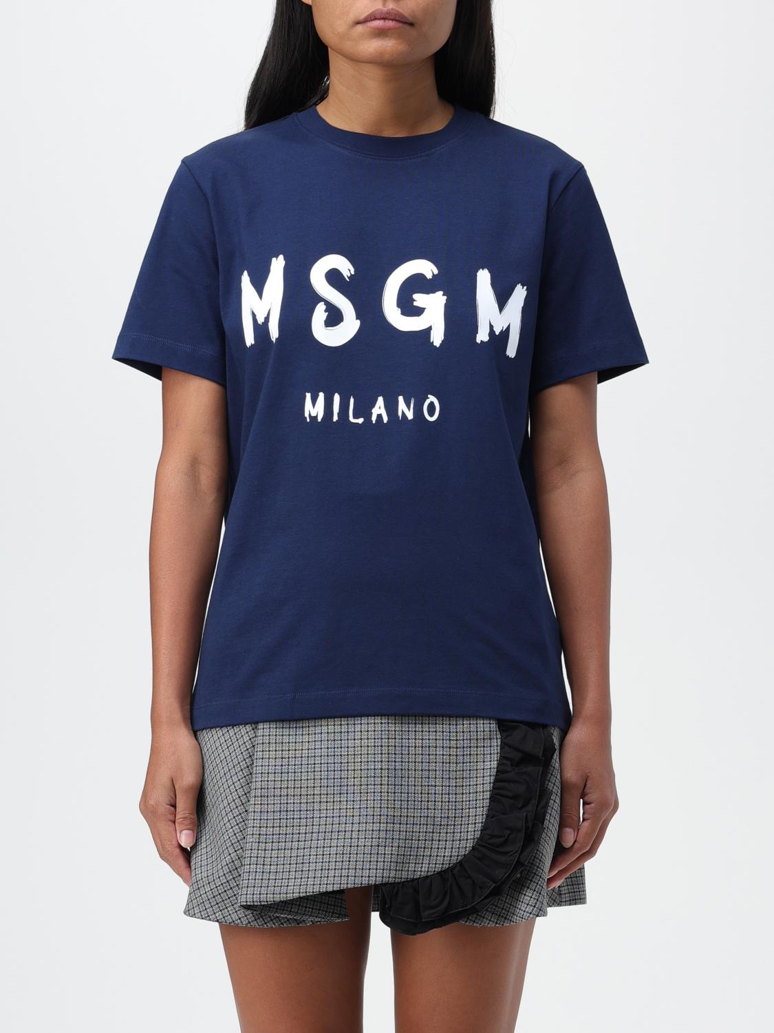 MSGM: cotton t-shirt with logo - Blue | MSGM t-shirt 3541MDM510237798 online at GIGLIO.COM