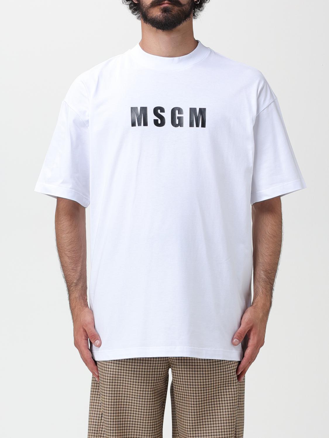 MSGM: cotton t-shirt with logo - White | MSGM t-shirt 3540MM113237798 online at GIGLIO.COM