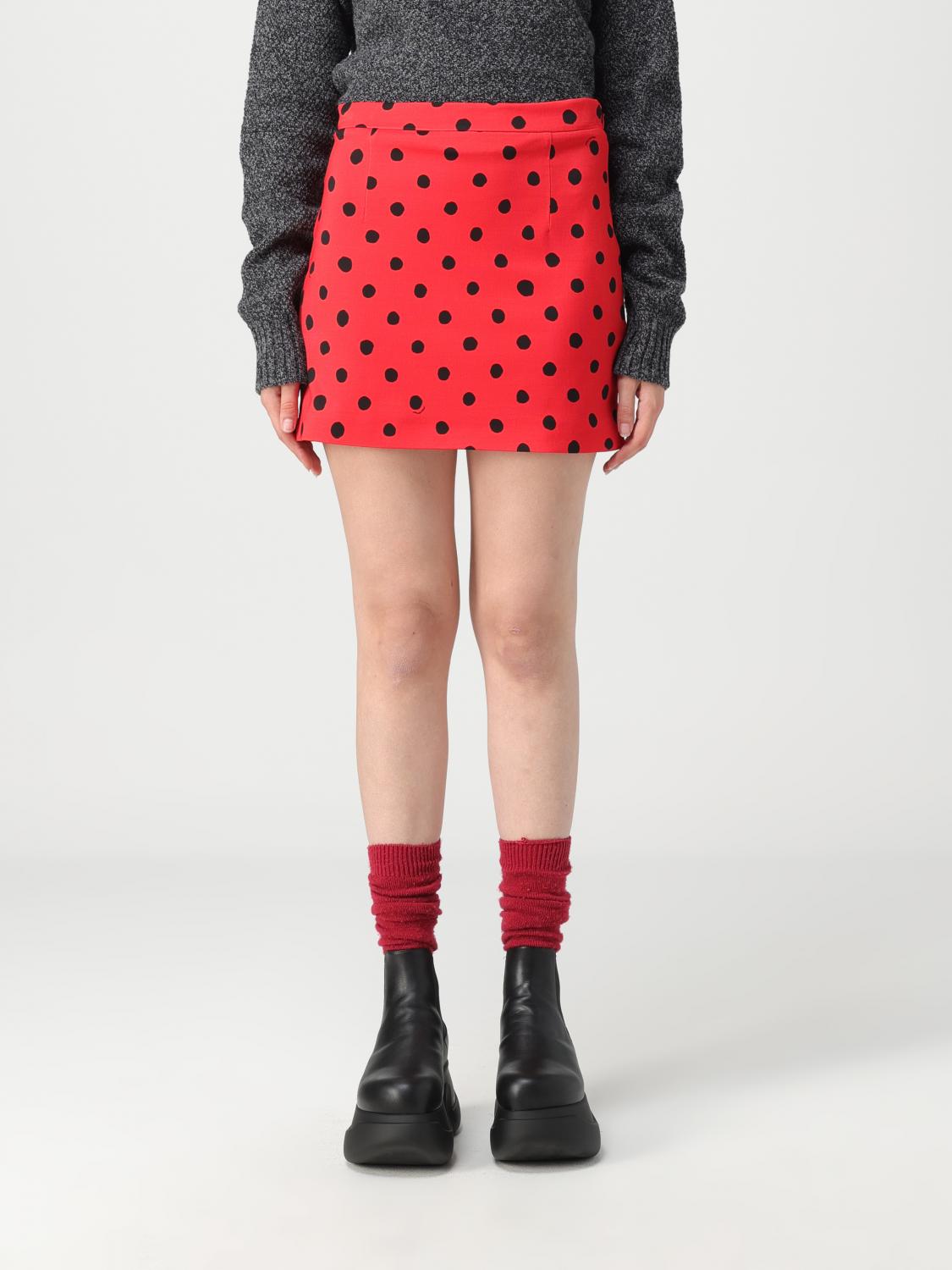 MARNI: stretch viscose blend skirt with polka dot pattern - Red | Marni ...
