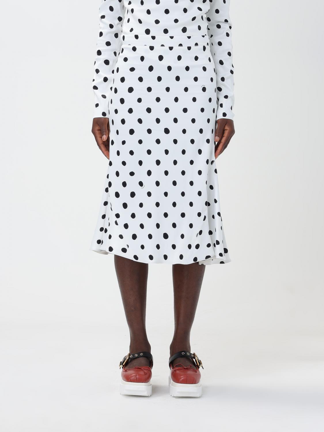 MARNI: skirt in stretch satin with Polka Dots pattern - White | Marni ...