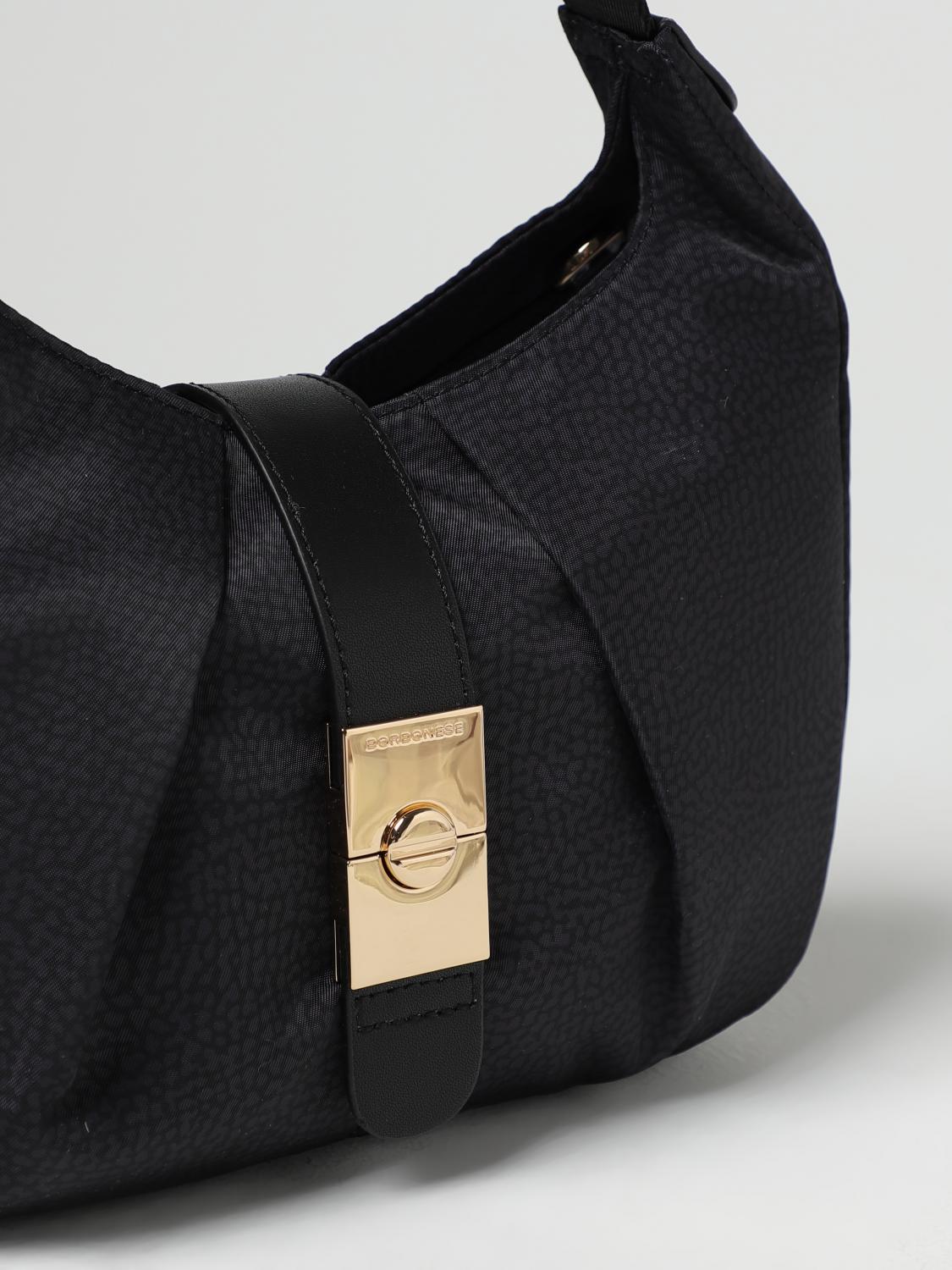 BORBONESE: Borsa Cortina in nylon e pelle - Nero | Borsa A Spalla ...