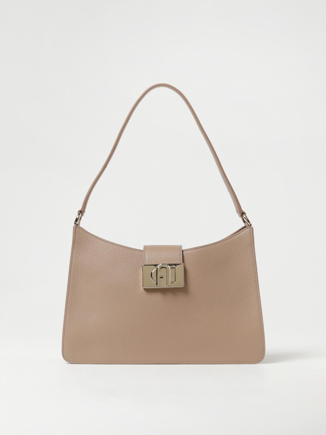 FURLA: 1927 bag in grained leather - Beige | Furla shoulder bag ...