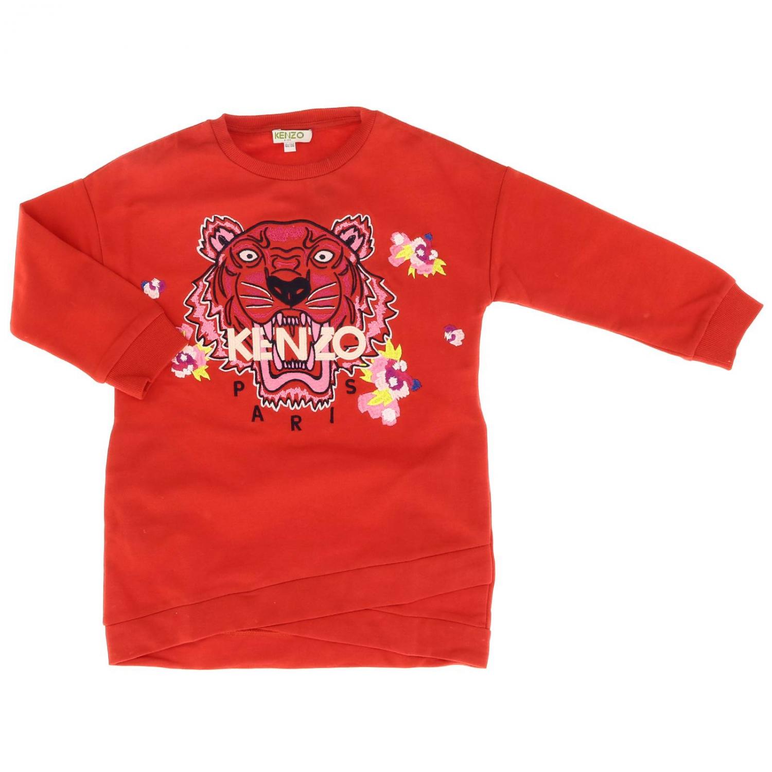 Kenzo Kids Outlet Kenzo Junior crew neck sweatshirt dress with maxi Tiger Kenzo Paris logo Red Kenzo Kids dress KP30258 online at GIGLIO.COM