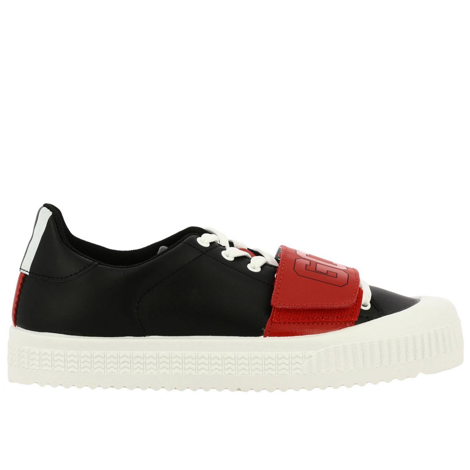 GCDS: Sneakers stringata in pelle con maxi fibbia e logo - Nero ...