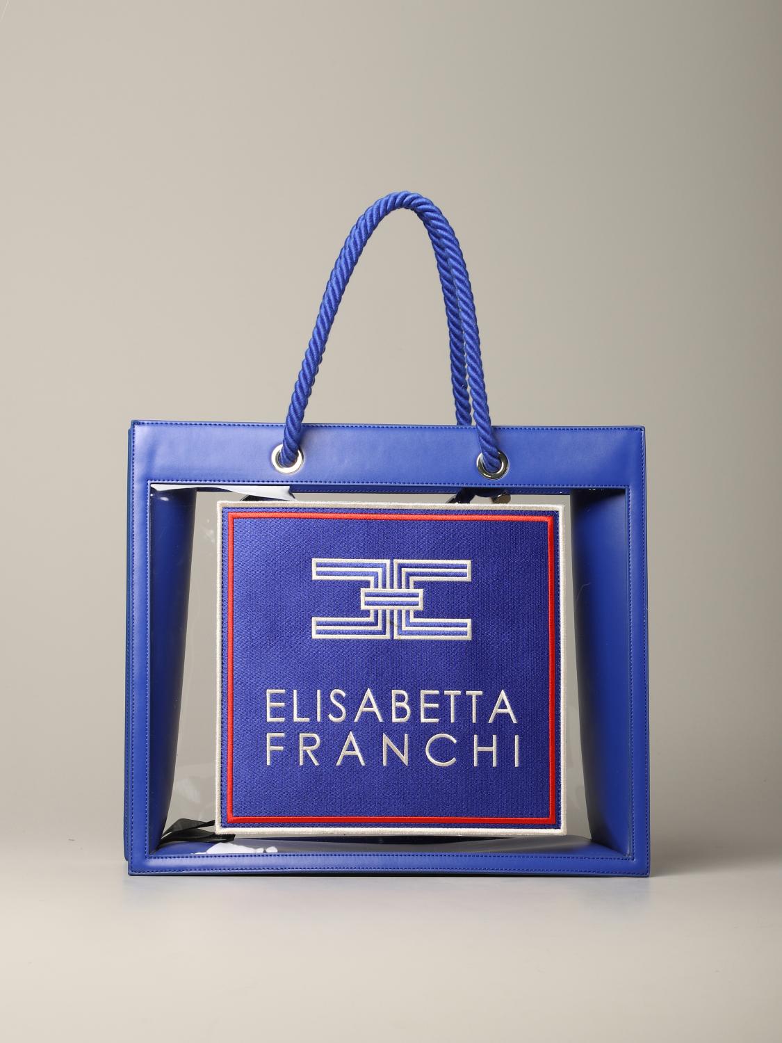 ELISABETTA FRANCHI: tote bag in pvc and leather - Blue | Elisabetta ...
