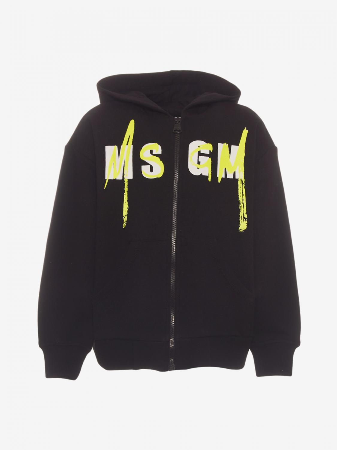 MSGM KIDS: sweatshirt with hood and zip - Black | MSGM Kids sweater 022080 online at GIGLIO.COM