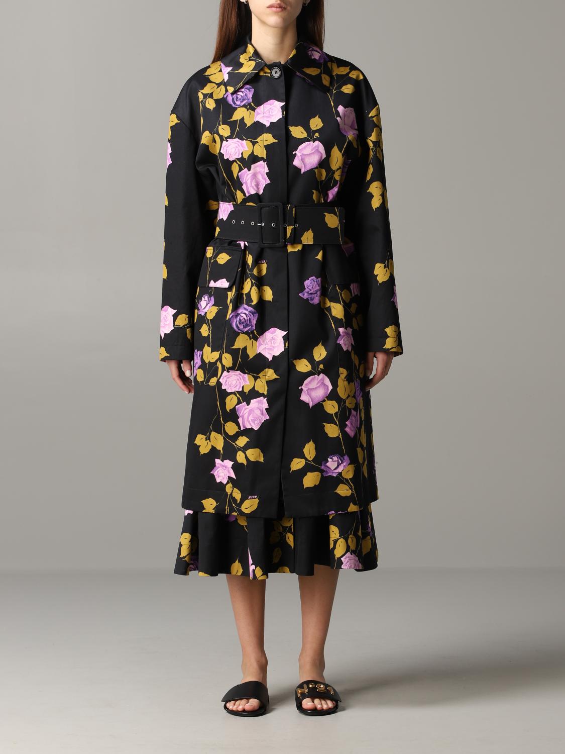 MSGM: coat with floral pattern - Black | MSGM coat 2841MDC20207172 ...