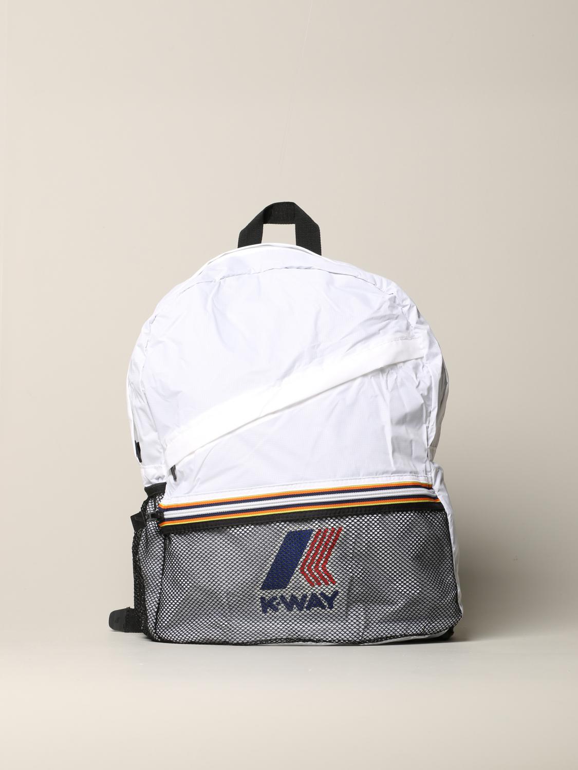 K-WAY: Zaino in nylon con stampa logo - Bianco | Zaino K-Way K006X60 ...