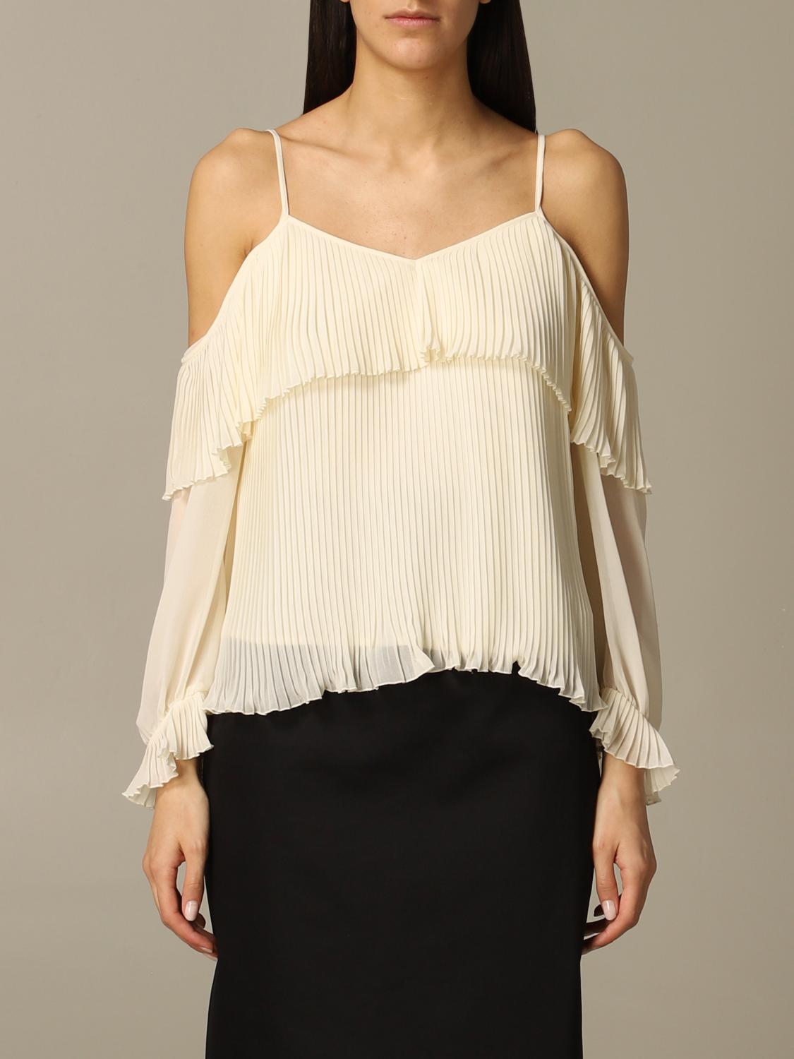 Twinset Long-sleeved pleated Twin-set top - Yellow Cream | 201TT2090 ...
