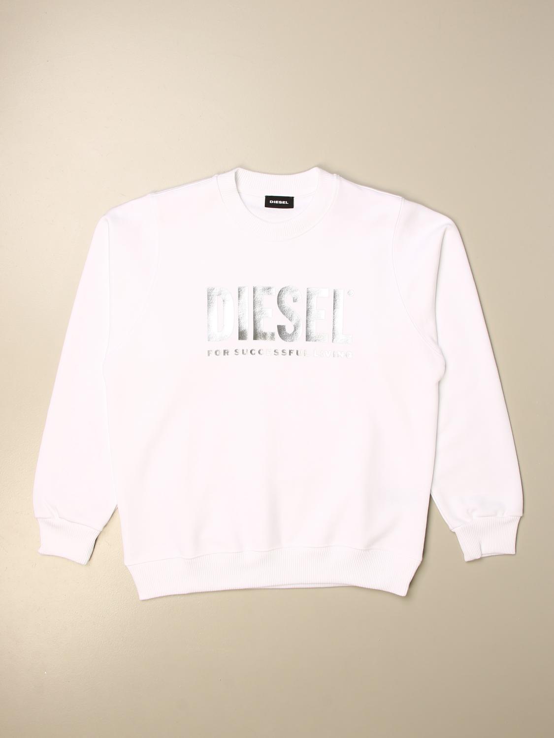 DIESEL: crew neck cotton sweatshirt with logo - White | Diesel sweater ...