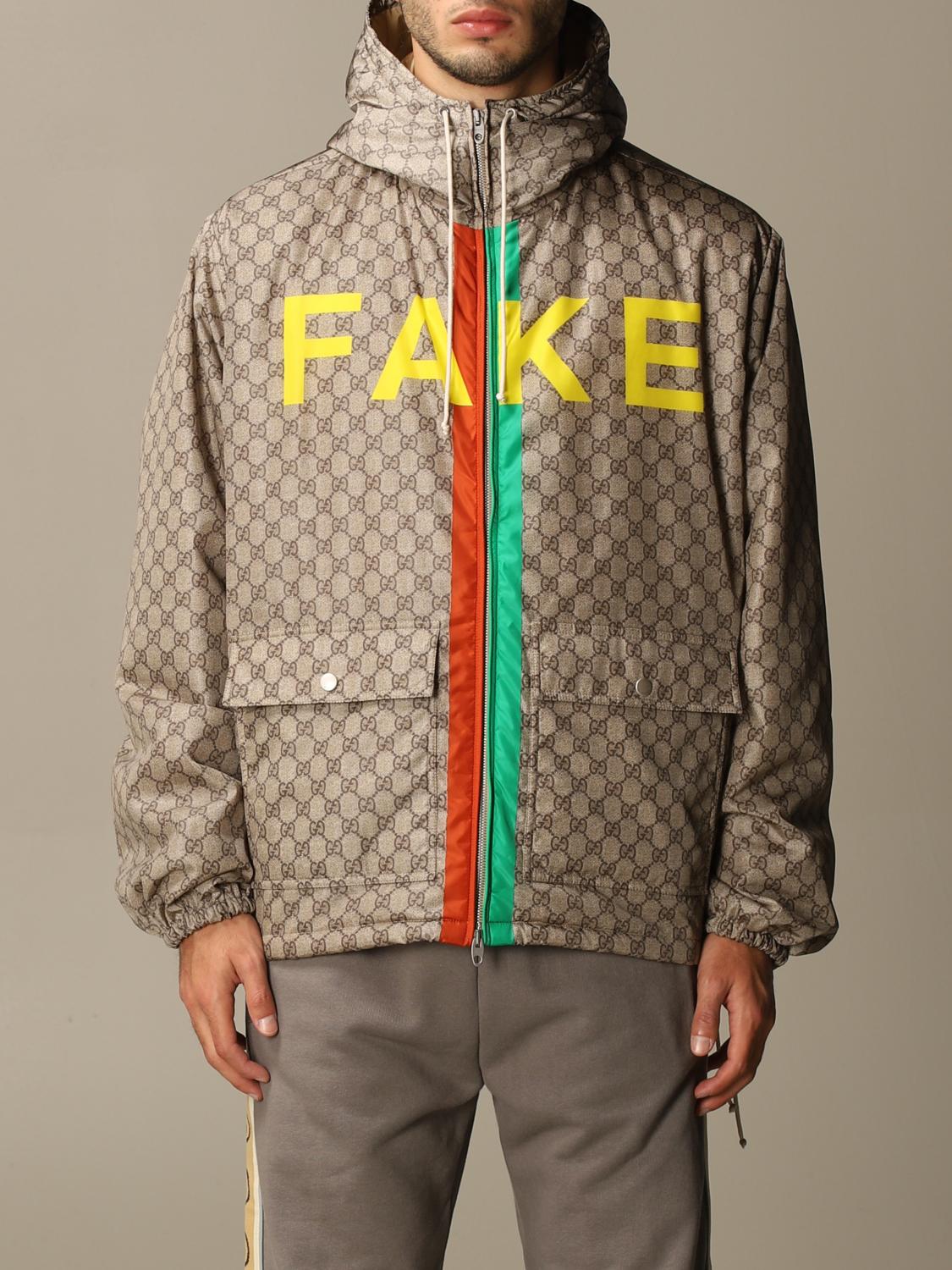 GUCCI: GG Supreme nylon jacket with not fake print - Yellow | Gucci ...