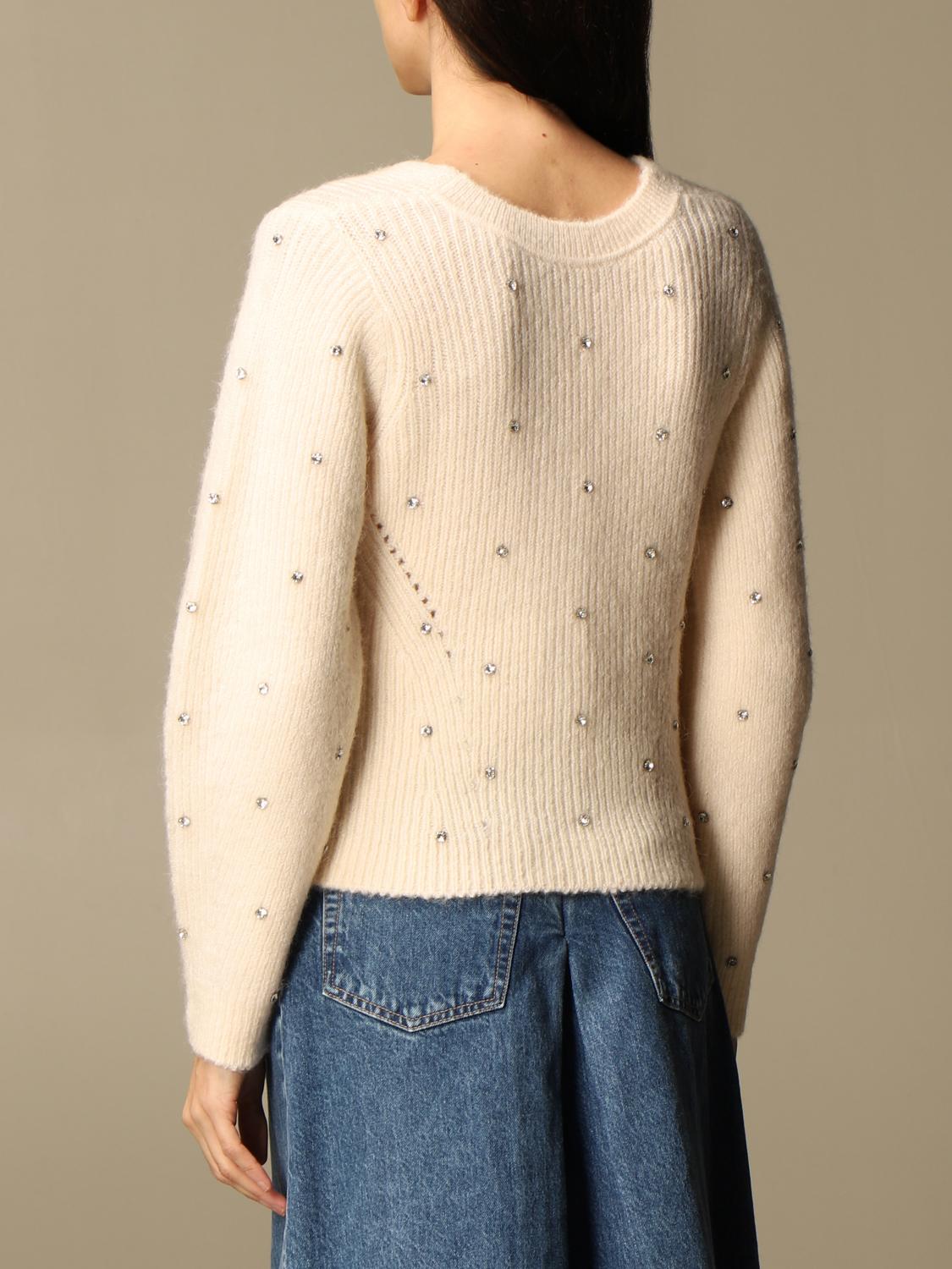 SELF-PORTRAIT: v-neck sweater with all-over rhinestones - Ivory | Self ...