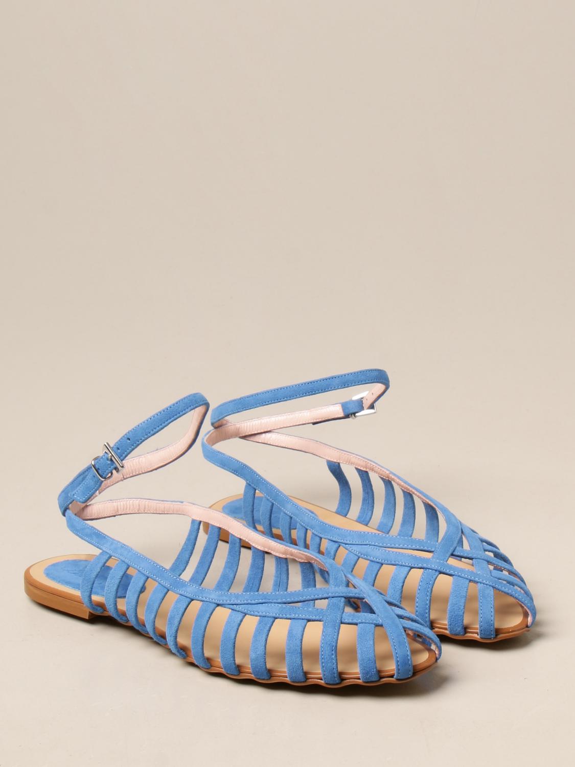 ANNA F.: flat sandals in suede - Blue | Anna F. flat sandal 513 ...