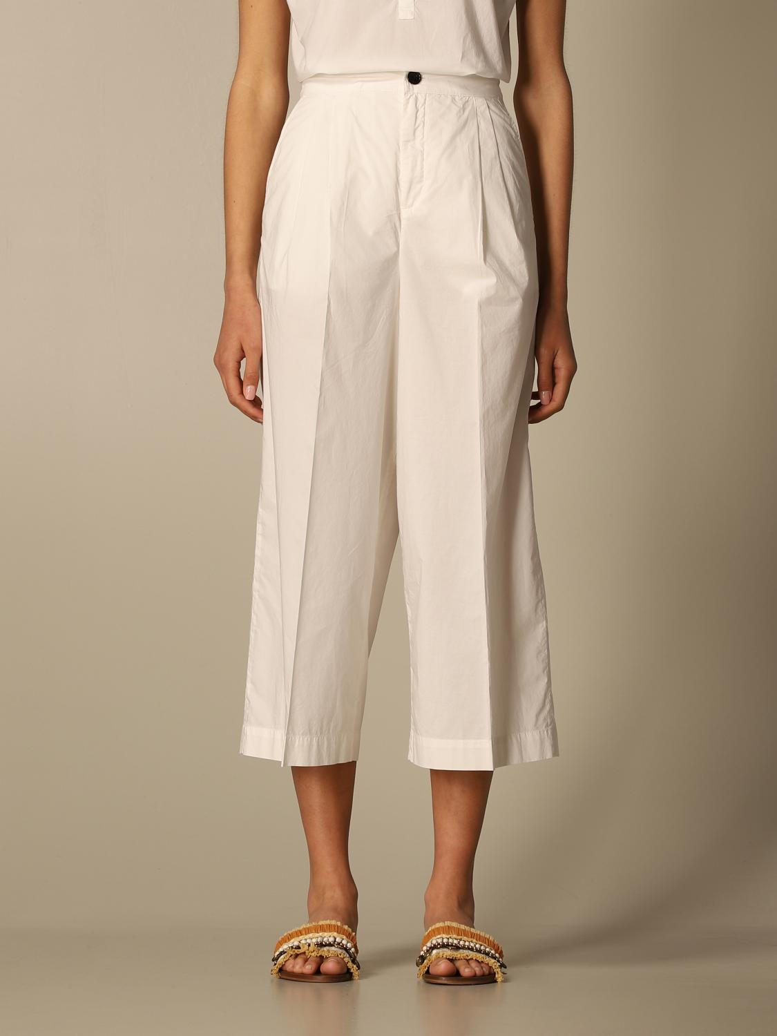 WOOLRICH: palazzo trousers in poplin - White | Woolrich pants ...