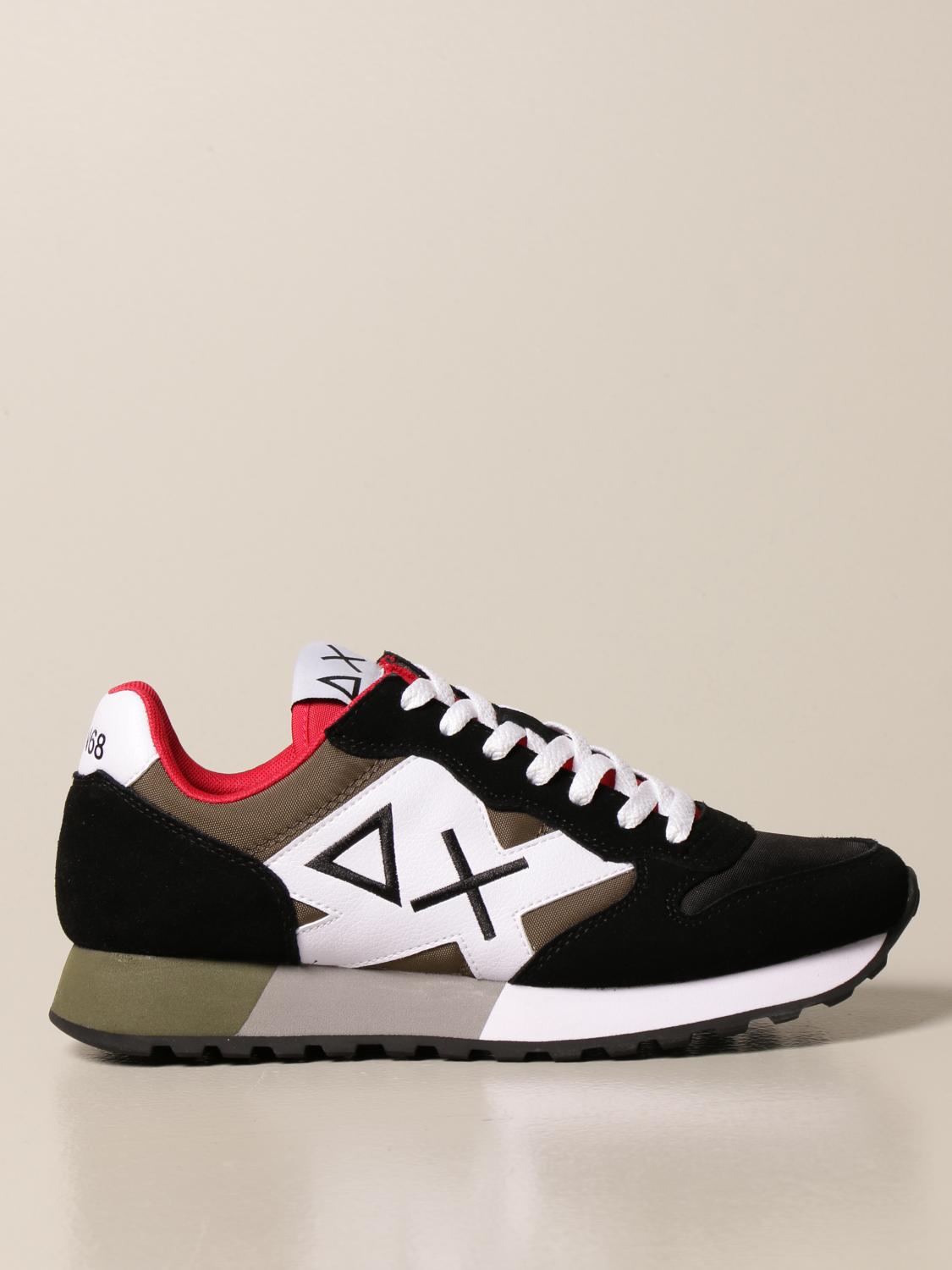 SUN 68: Sneakers in camoscio e tessuto con logo - Nero | Sneakers Sun ...