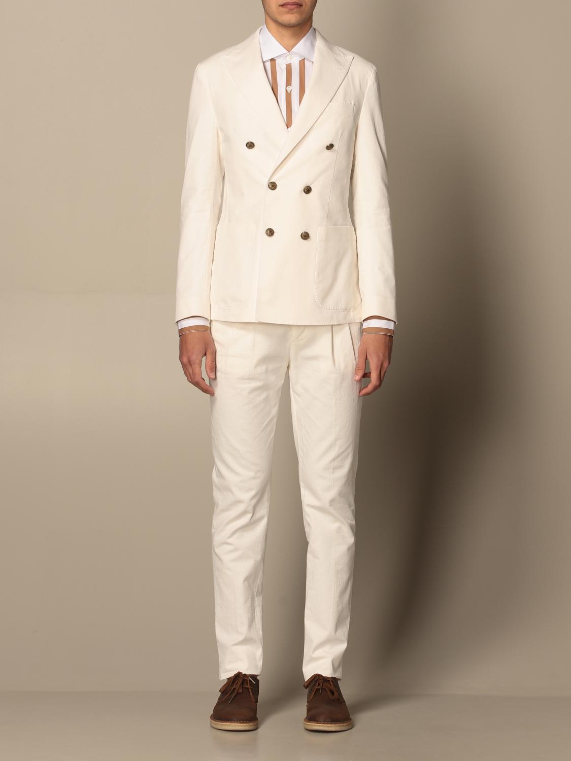 ELEVENTY: double-breasted suit in cotton and linen - Ivory | Eleventy ...