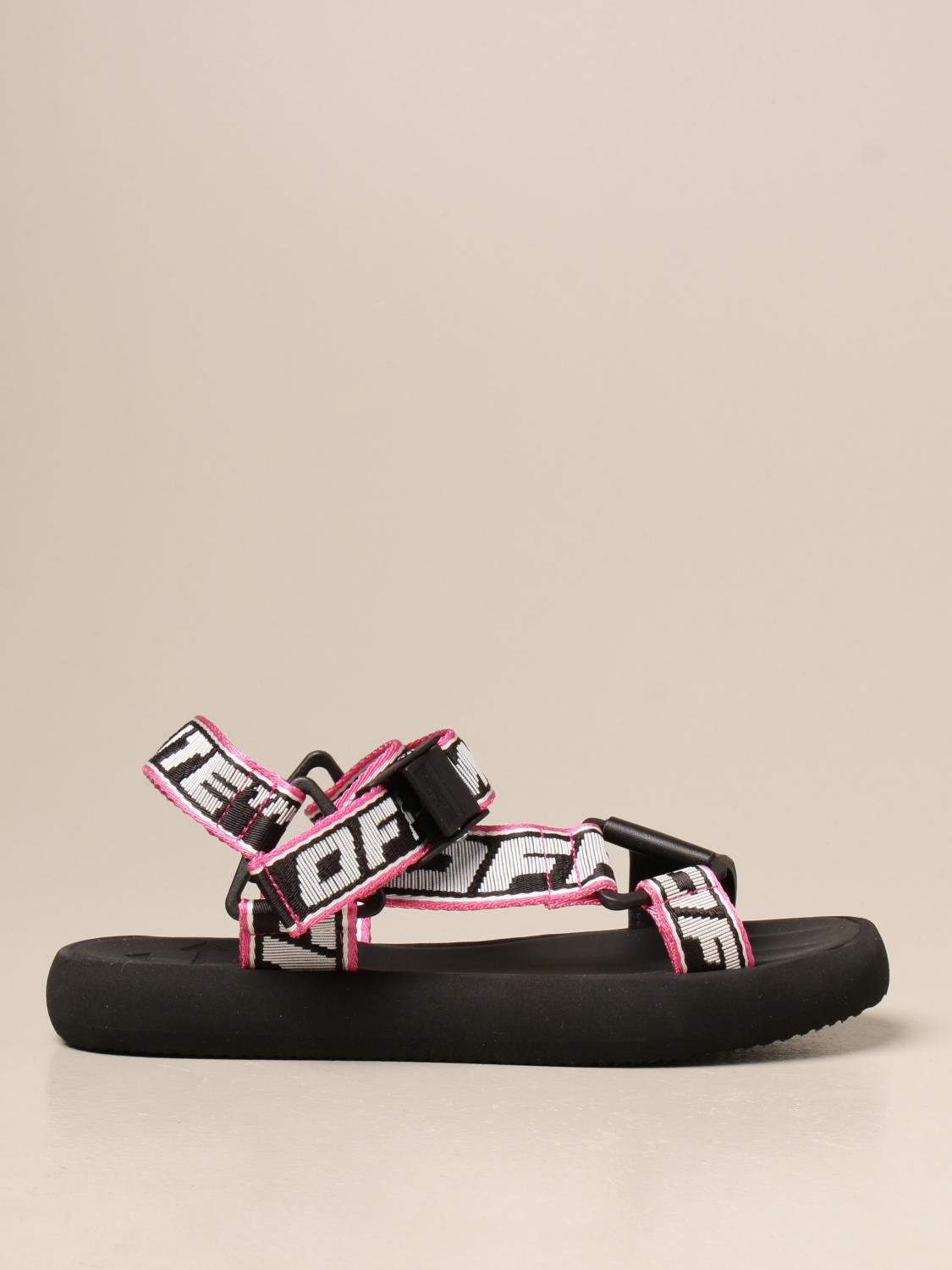 OFF-WHITE: Trek Off White sandals in logoed canvas - Black | Off-White ...