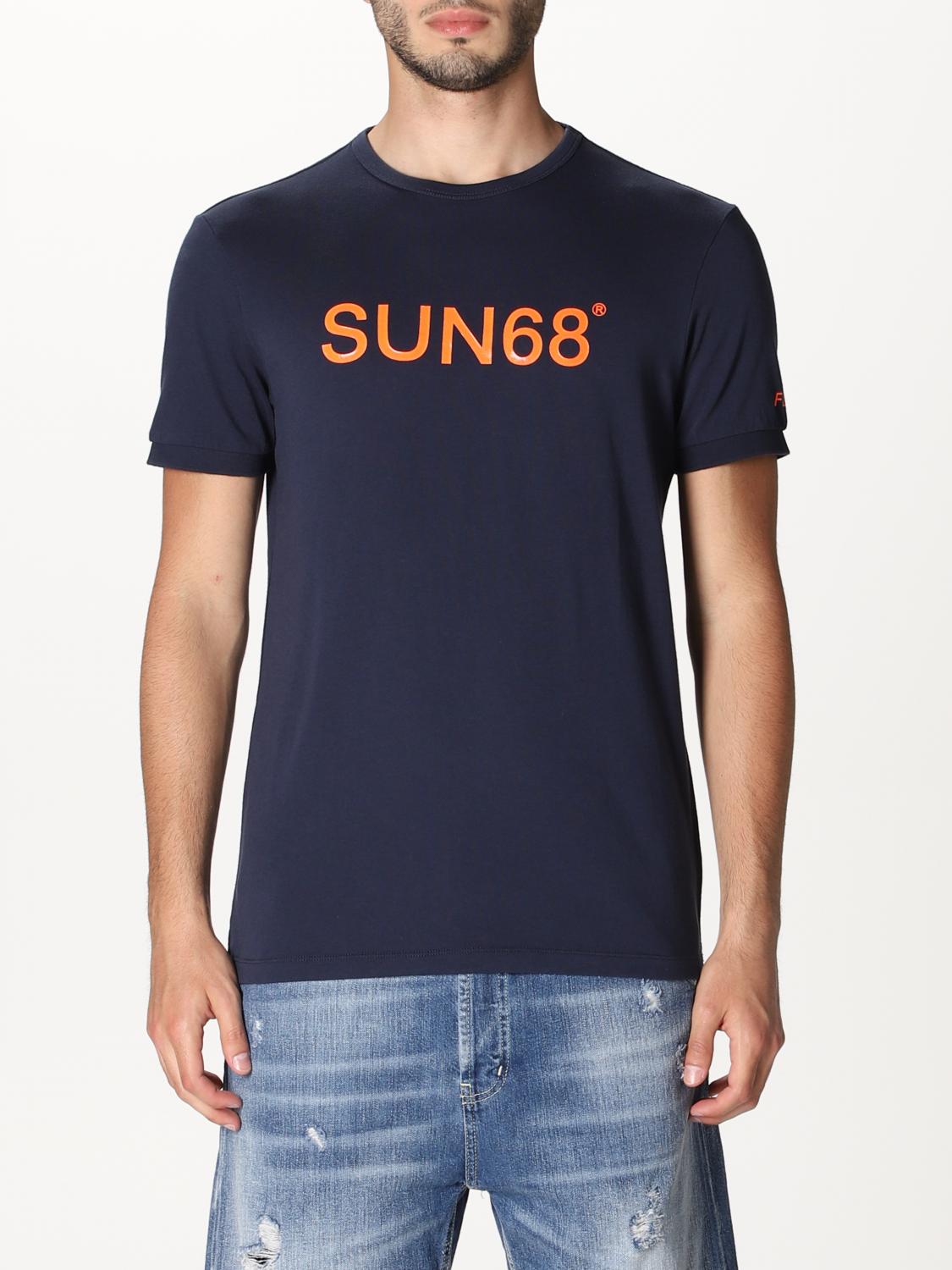 SUN68: Sun 68 T-shirt with logo - Navy | SUN68 t-shirt T31107 online at ...