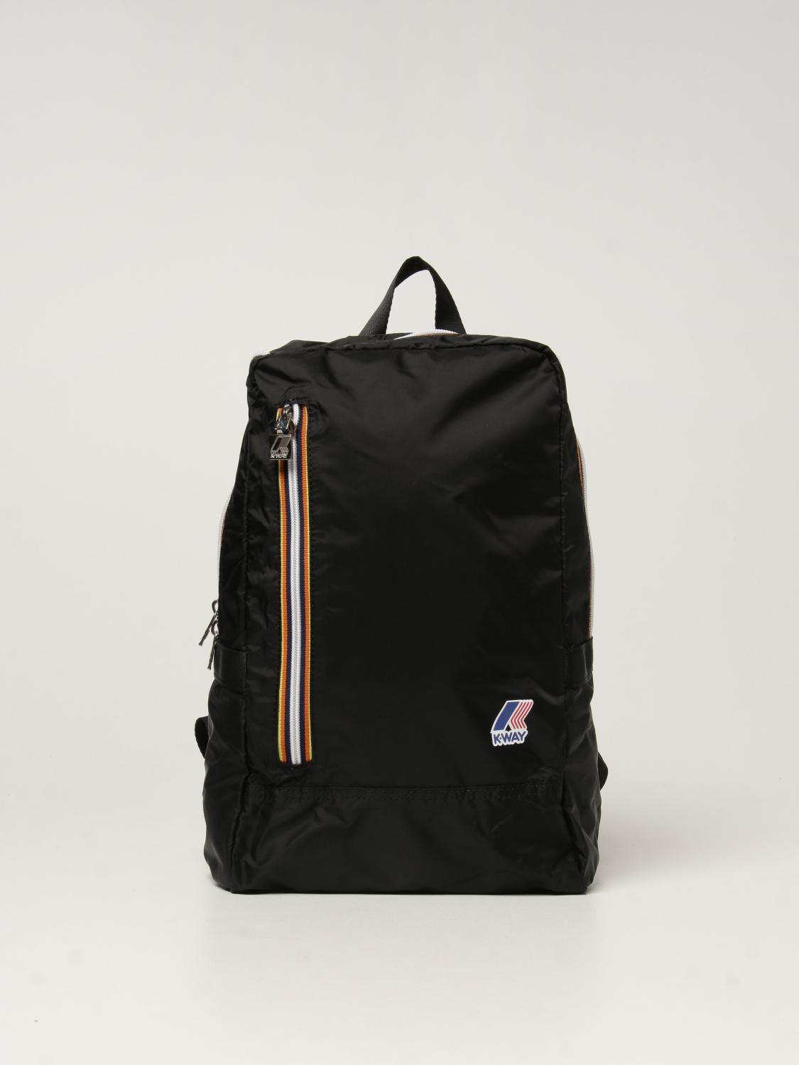 K-WAY: backpack in nylon with striped zip - Black | K-Way backpack ...