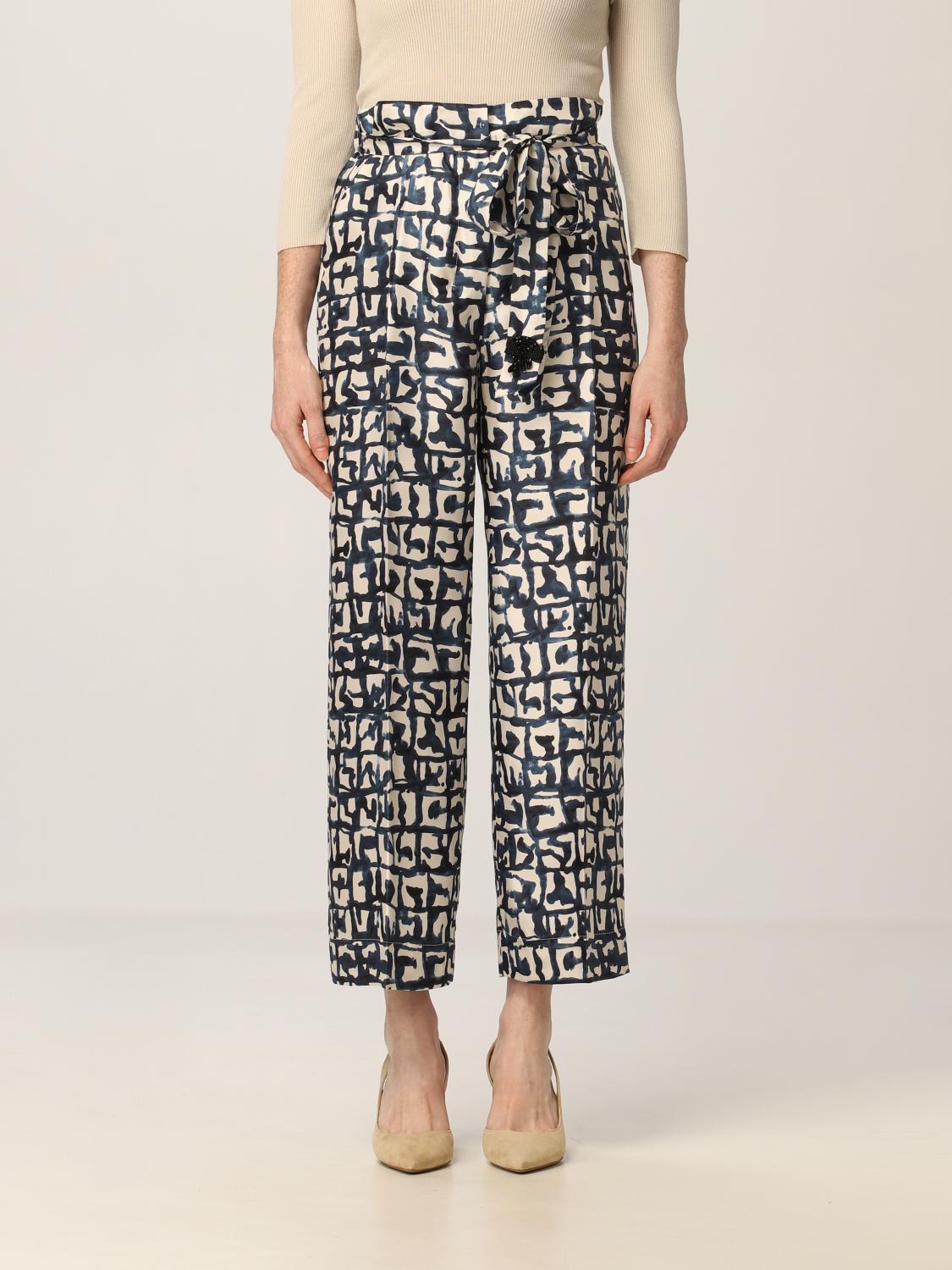 'S MAX MARA: S Max Mara wide trousers in printed silk - White | 'S Max ...