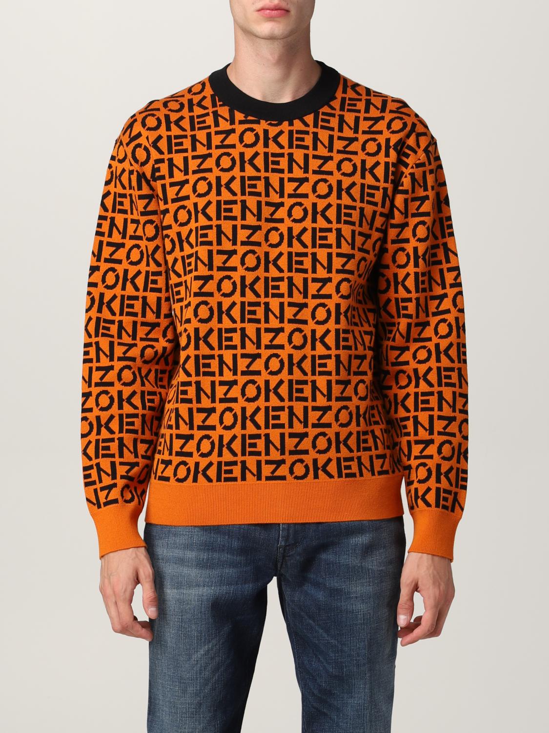 KENZO: sweater with all over logo - Orange | Kenzo sweater FB65PU6363SC ...