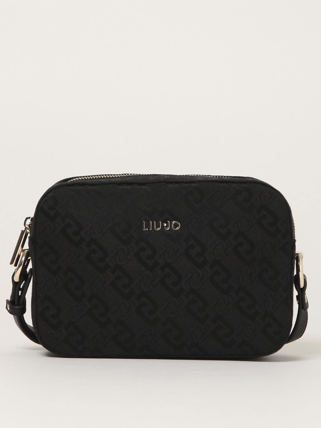 LIU JO: bag in logoed fabric - Black | Liu Jo crossbody bag AF1161T6438 online at GIGLIO.COM