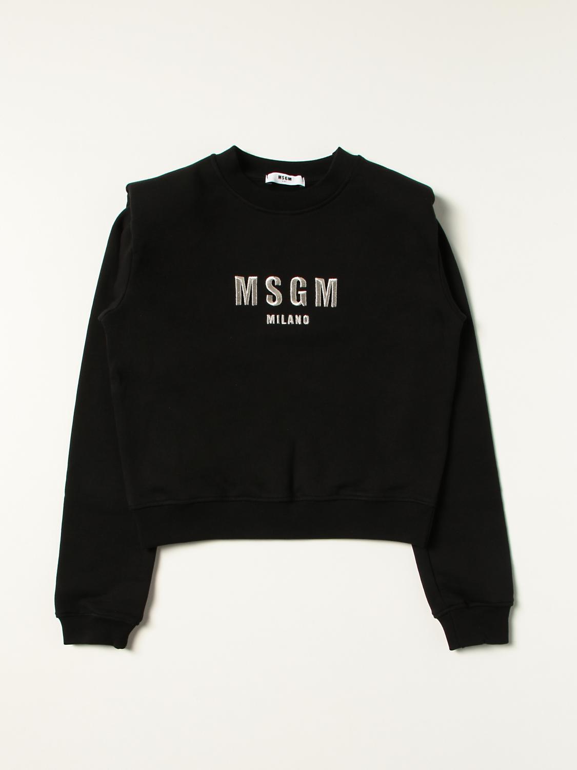 MSGM KIDS: sweatshirt with logo - Black | MSGM Kids sweater MS027805 online at GIGLIO.COM