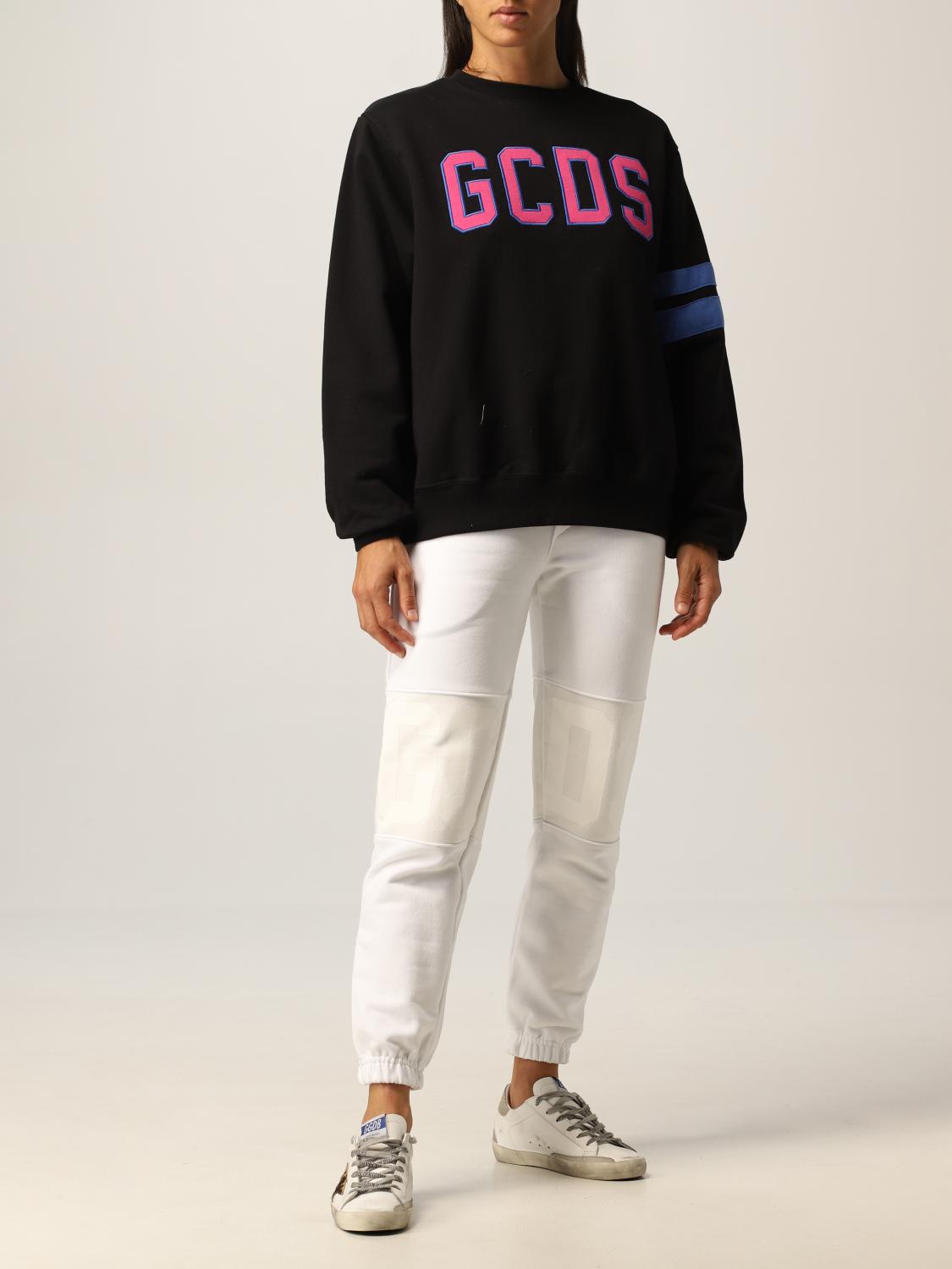 GCDS: cotton sweatshirt with big logo - Black | GCDS sweatshirt ...