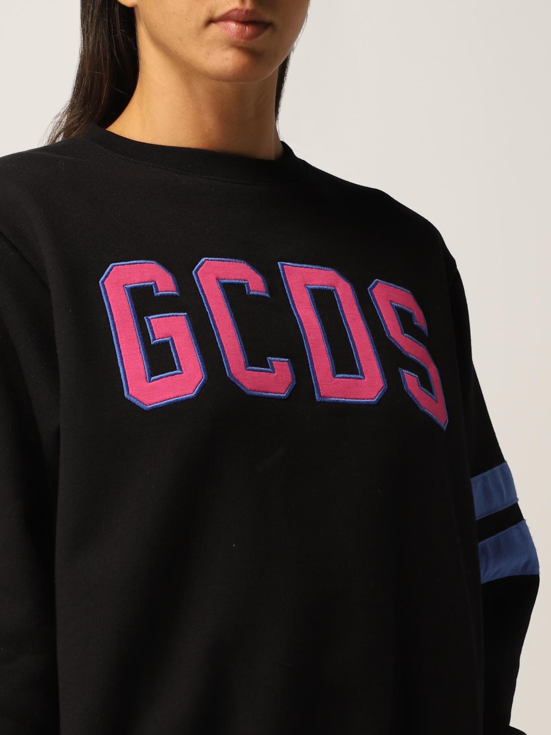 GCDS: cotton sweatshirt with big logo - Black | GCDS sweatshirt ...