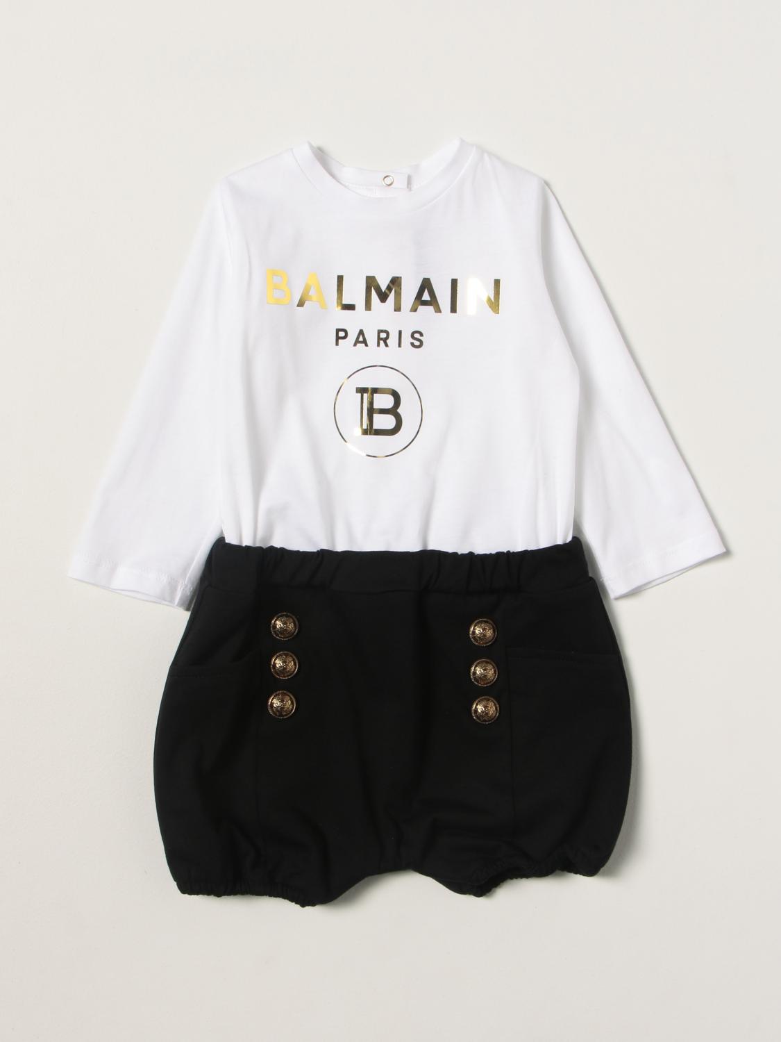 BALMAIN: cotton onesie with logo - White | Balmain tracksuit ...
