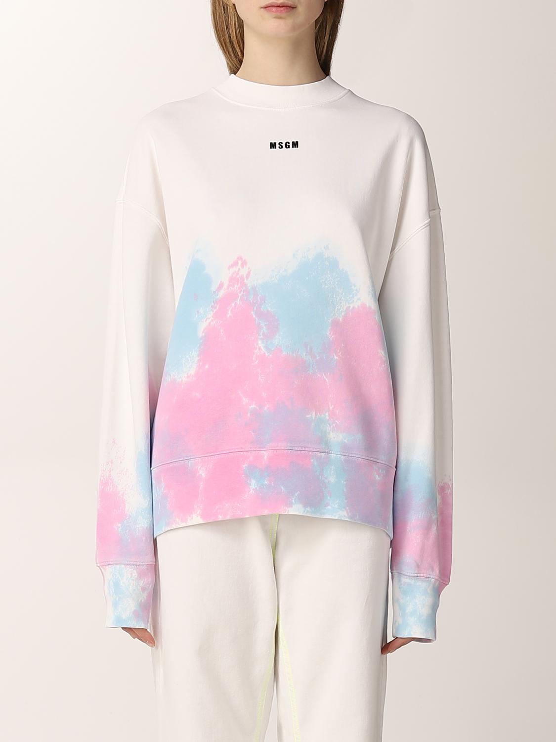 MSGM: Felpa tie dye con logo ricamato - Rosa | Felpa MSGM 3241MDM1092295 online su GIGLIO.COM