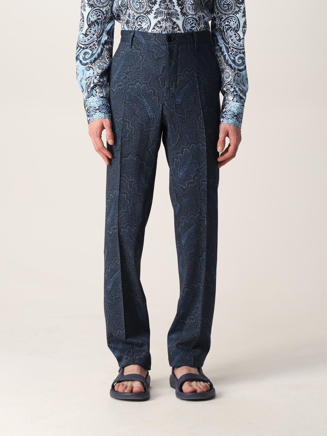 ETRO: paisley slim wool pants - Blue | Etro pants 1W7154011 online at ...