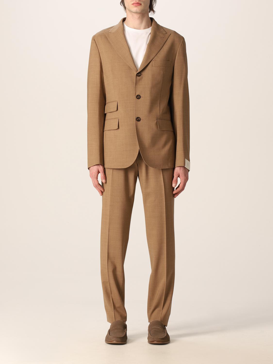 ELEVENTY: single-breasted suit with contrasting application - Camel ...