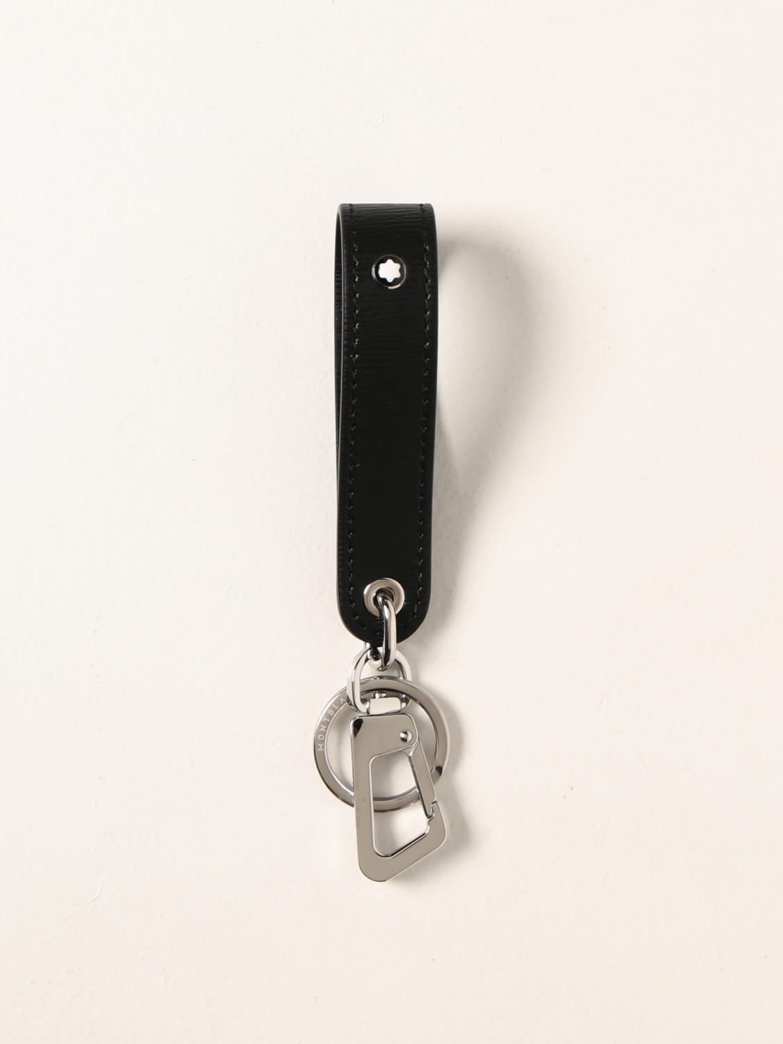 MONTBLANC: leather key ring - Black | Montblanc key chain 129257 online ...