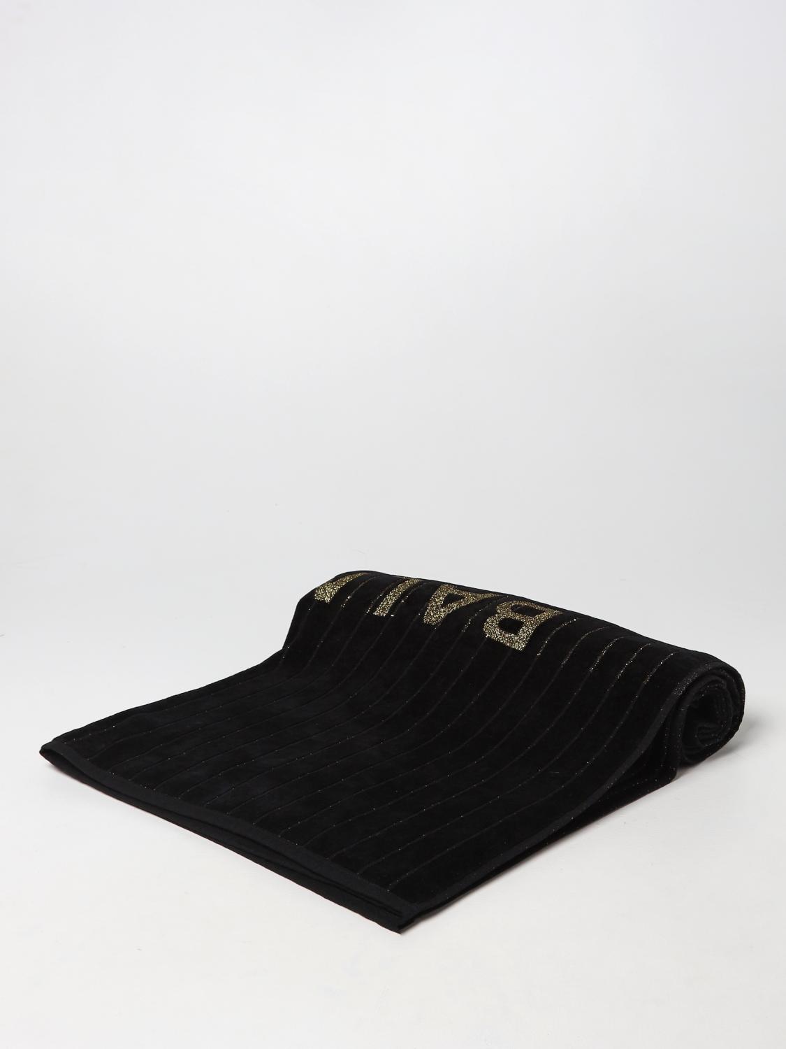 BALMAIN: beach towel with logo - Black | Balmain bath and beach towels ...