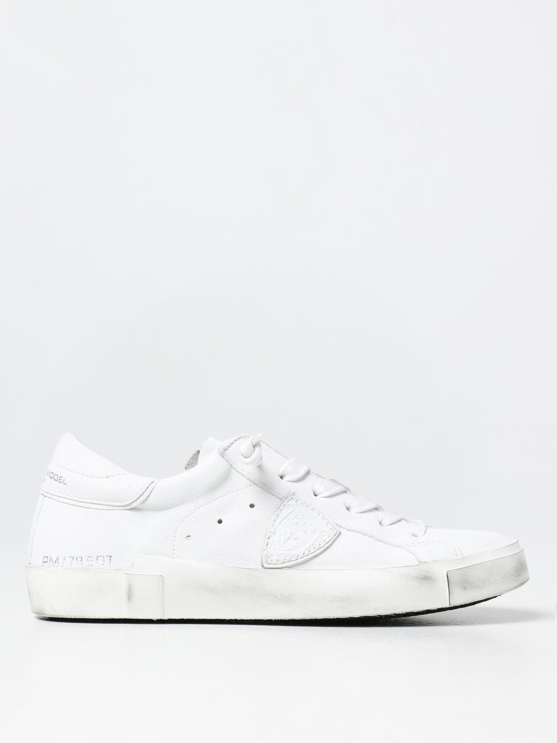 PHILIPPE MODEL: Prsx sneakers in worn leather - White | Philippe Model sneakers PRLD online at ...