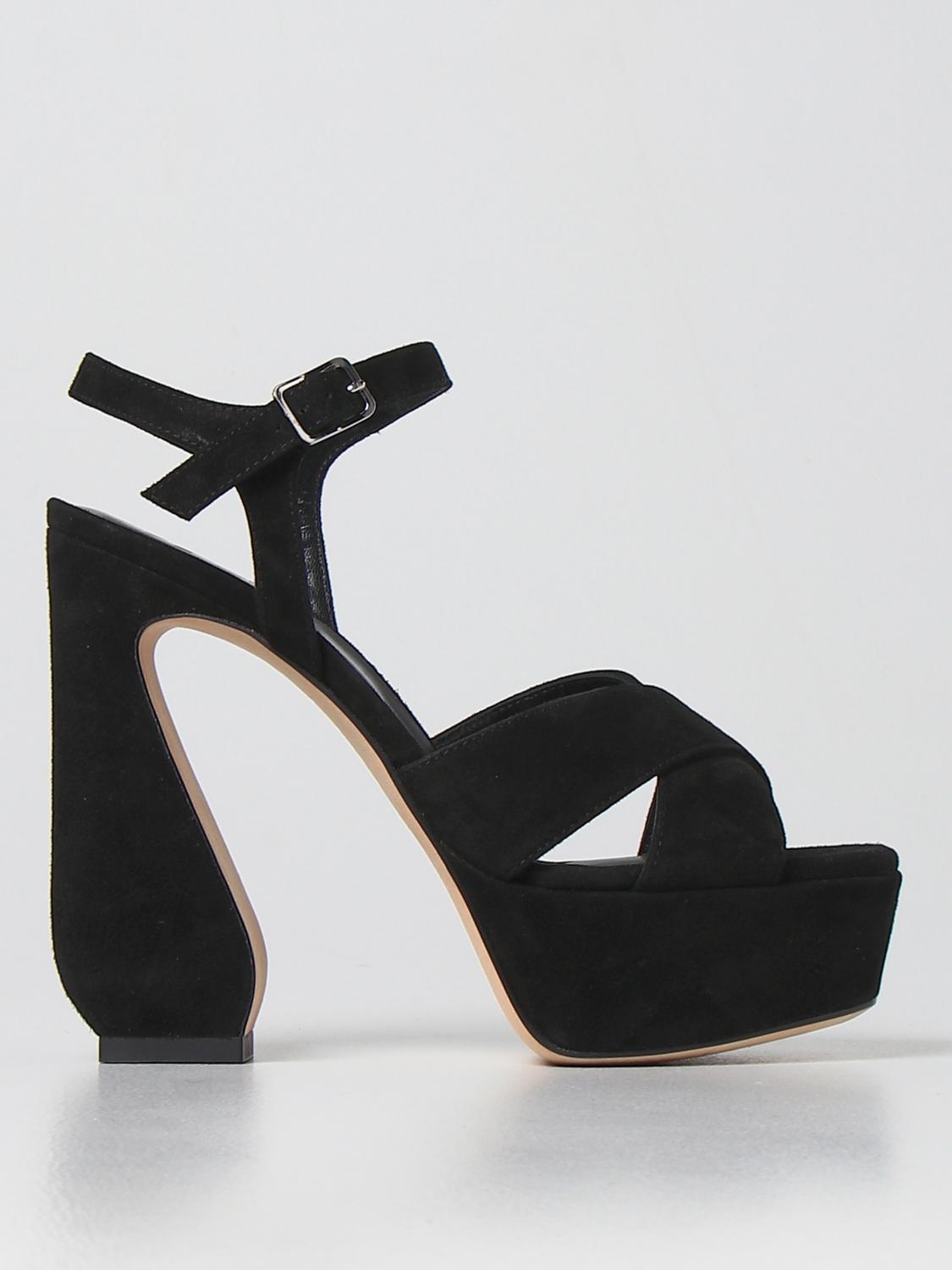 SERGIO ROSSI: Sandalo Si Rossi by in suede - Nero | Sandali Con Tacco Sergio Rossi A93780MCAM33 ...