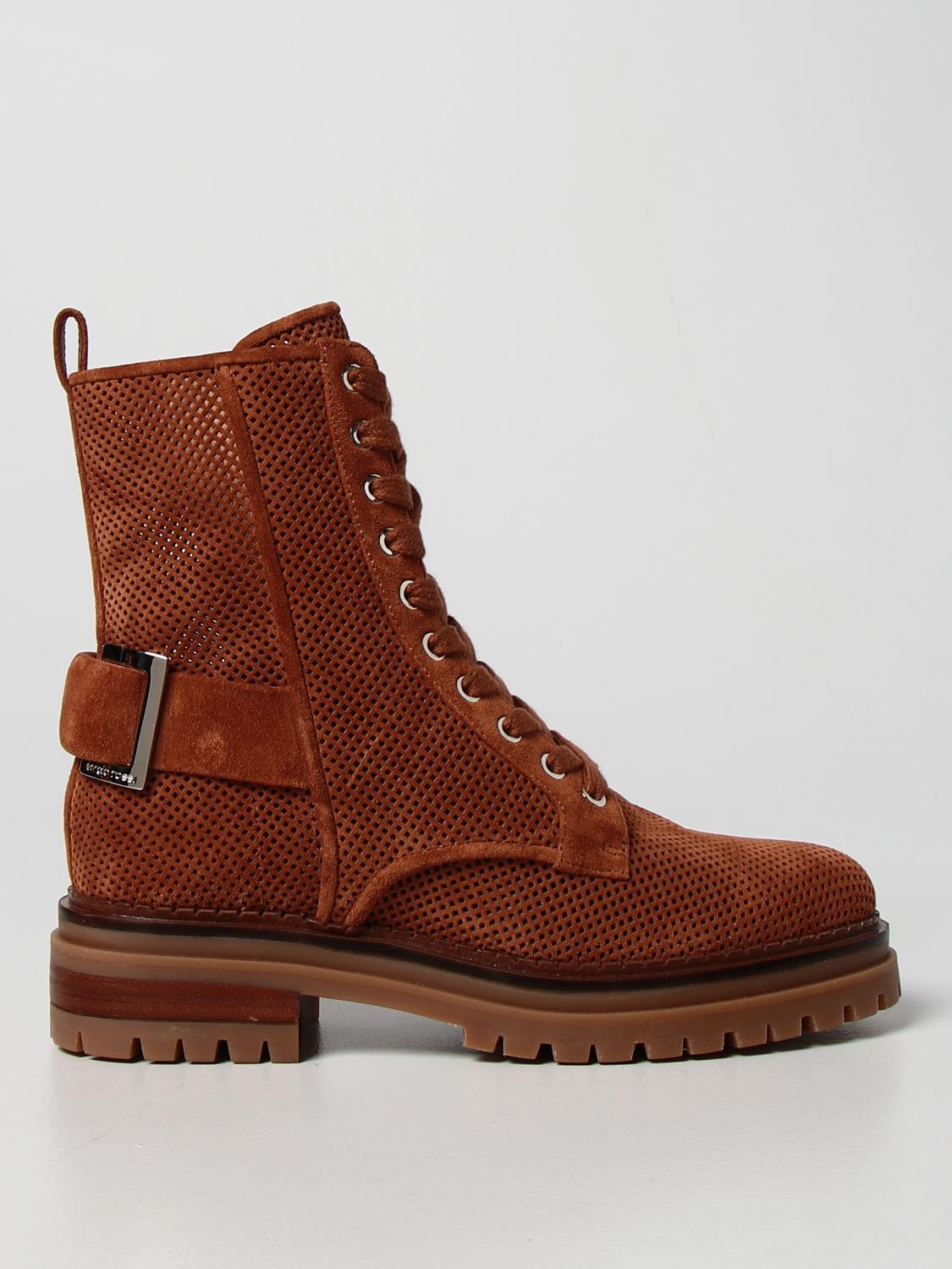SERGIO ROSSI: perforated suede biker boots - Leather | Sergio Rossi ...